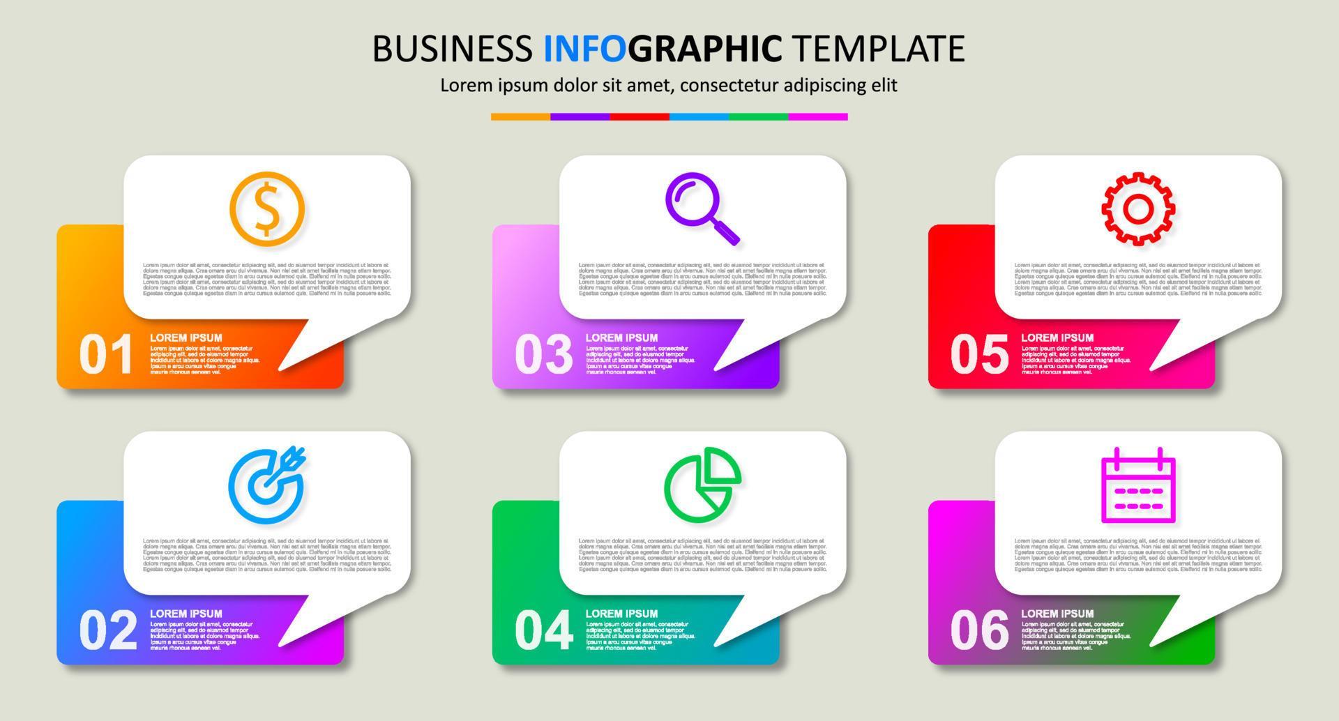 Vector infographic template with six steps or options. Six colorful ...
