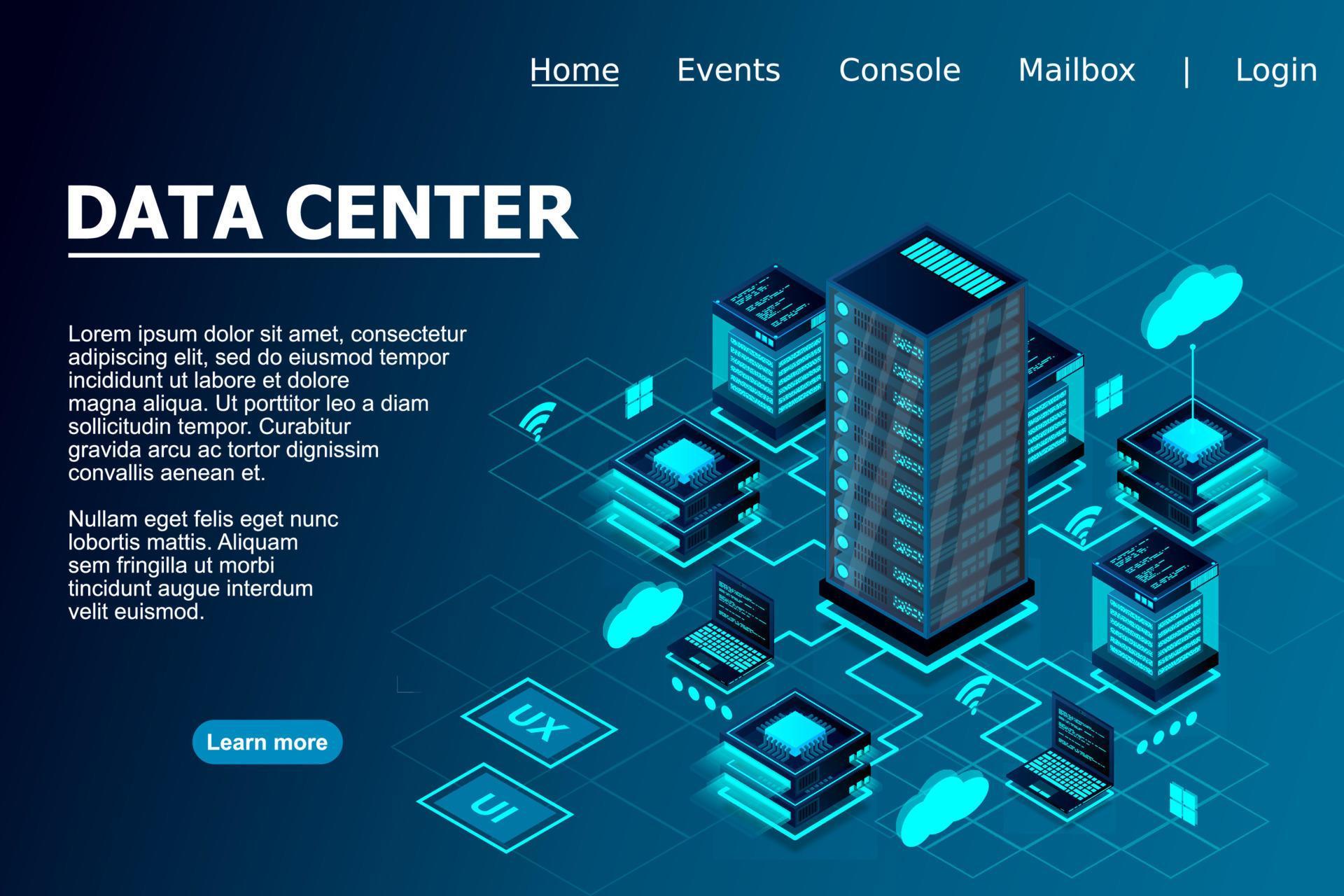 Concept Of Data Network Management Vector Isometric Map With Business Networking Servers