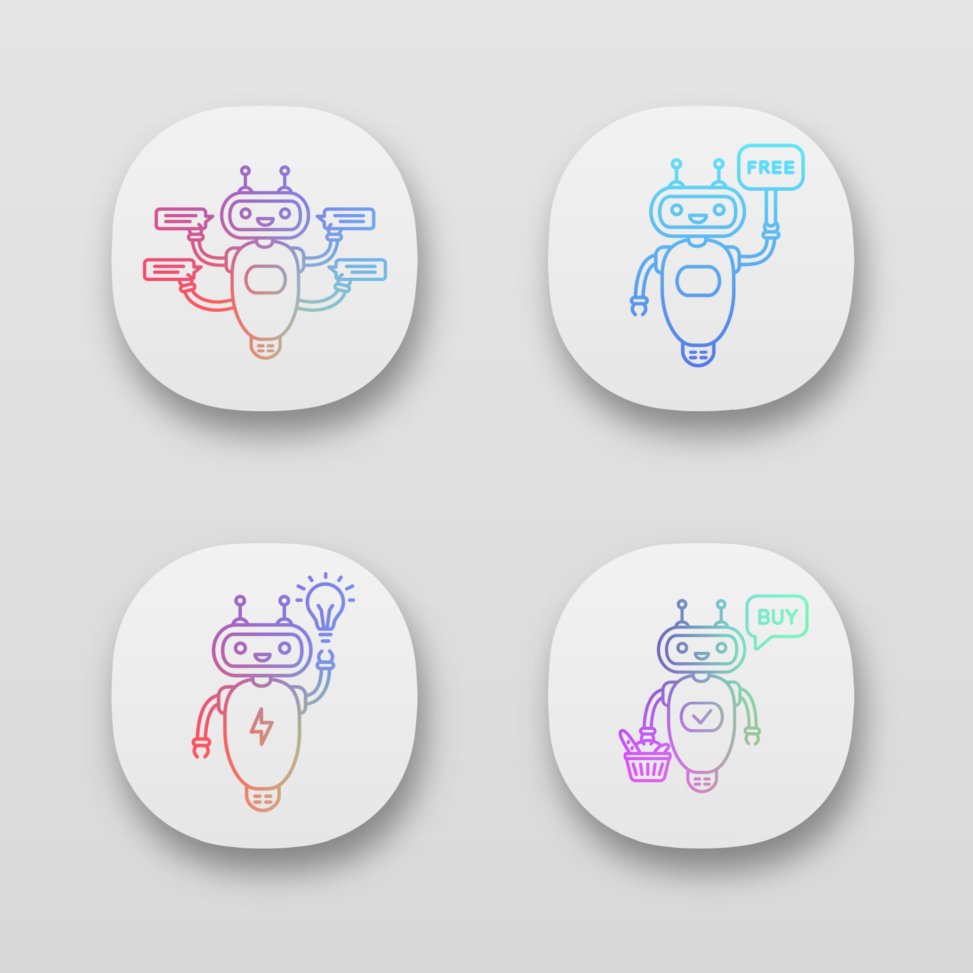 Chatbots App Icons Set Ui Ux User Interface Talkbots Virtual Assistants Support Service