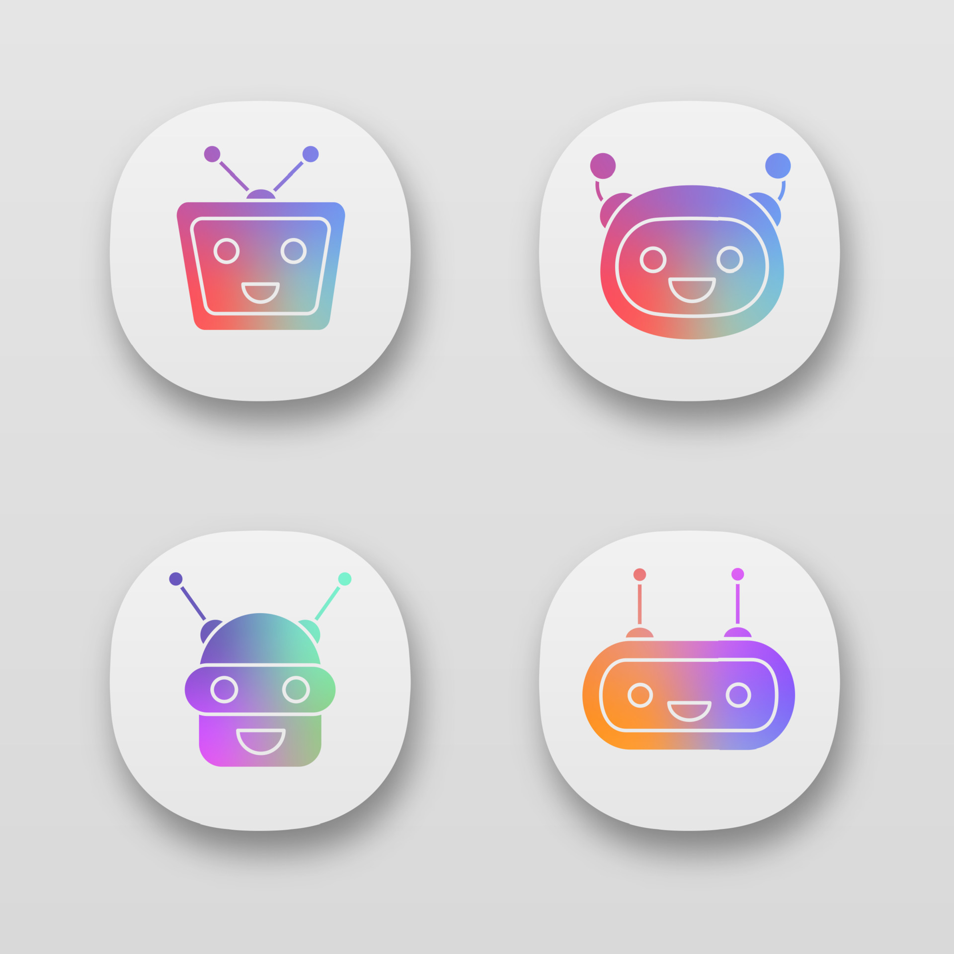 Chatbots App Icons Set Ui Ux User Interface Talkbots Laughing Virtual Assistants