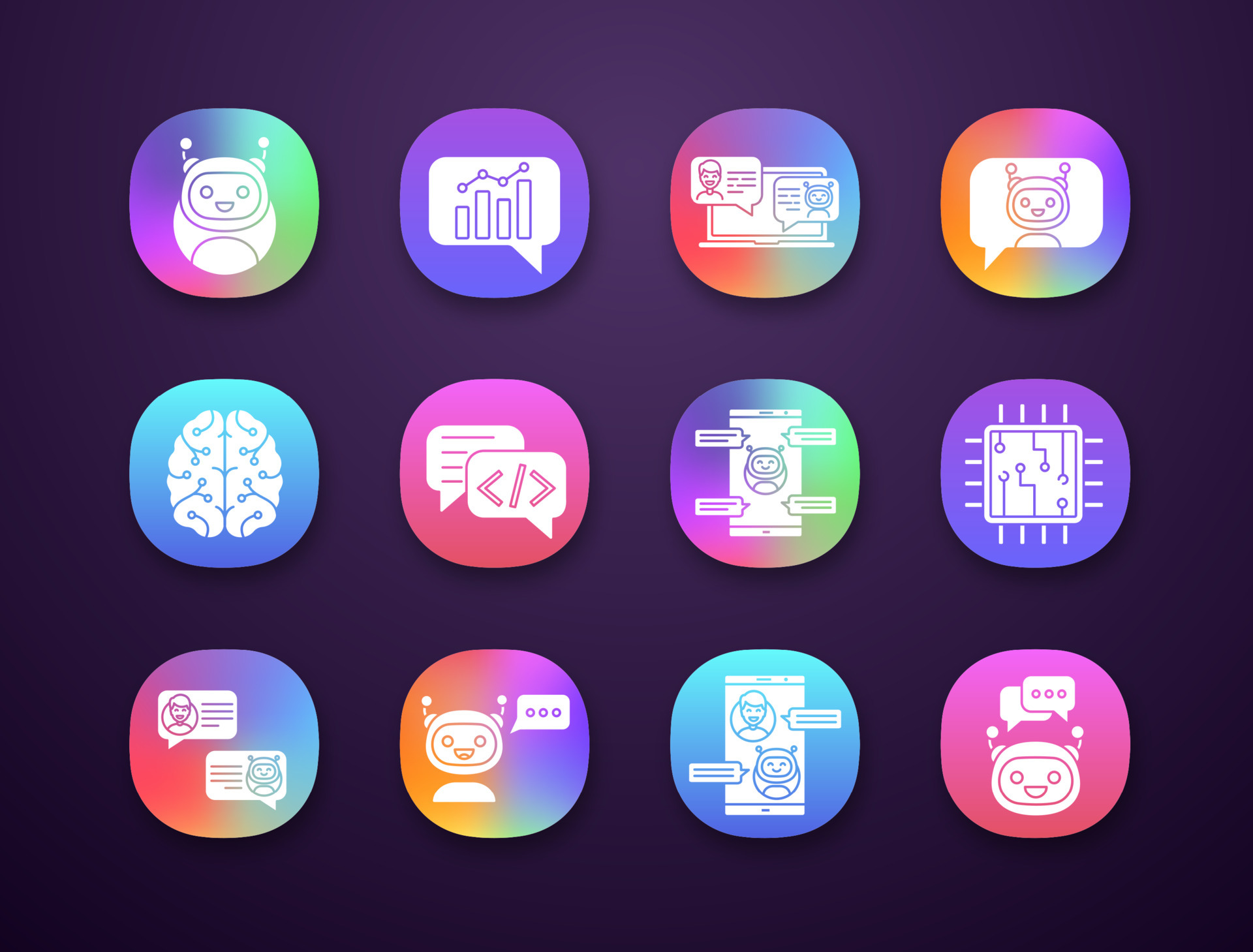 Chatbots App Icons Set Ui Ux User Interface Chat Bots Talkbots Virtual Assistants Support