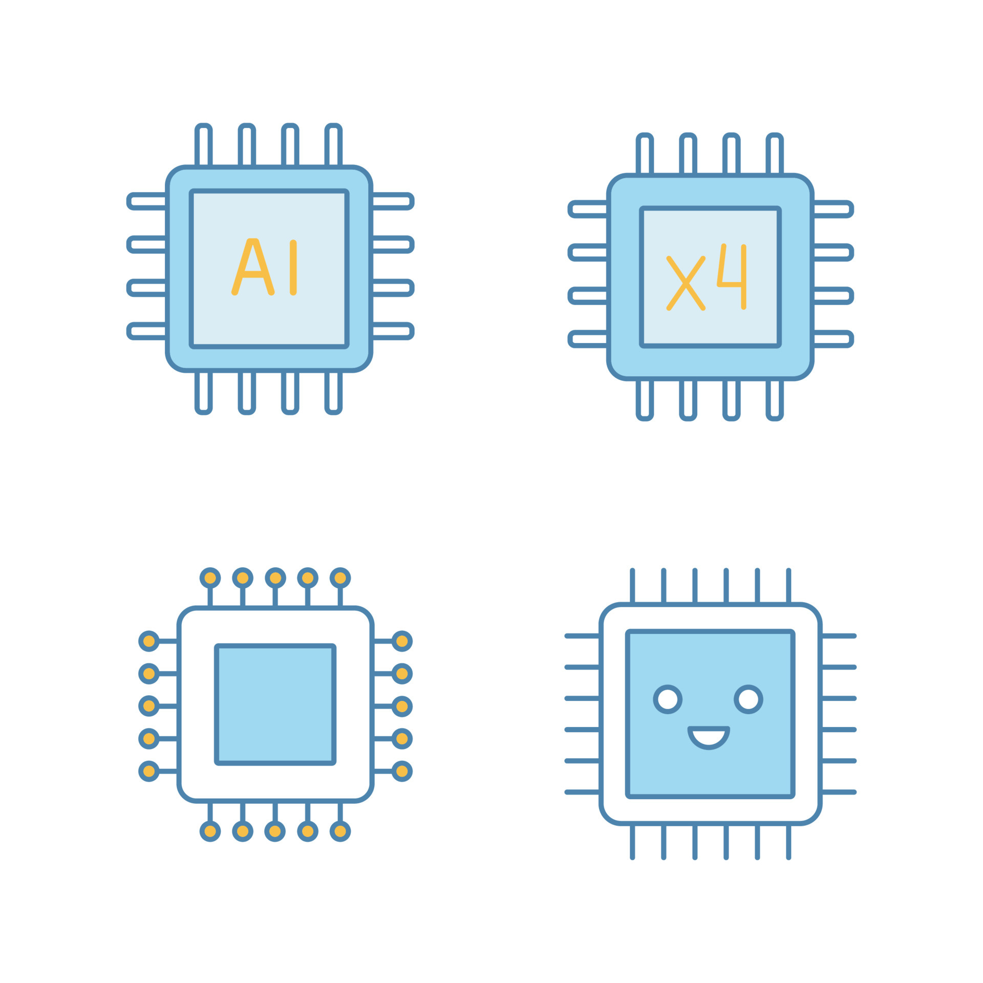 Processors Color Icons Set Chip Integrated Circuit For Ai System