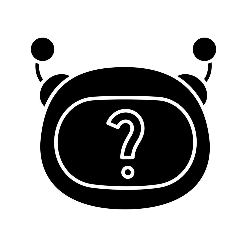 Help chatbot glyph icon. Silhouette symbol. Negative space. FAQ chat bot. Robot face with ...