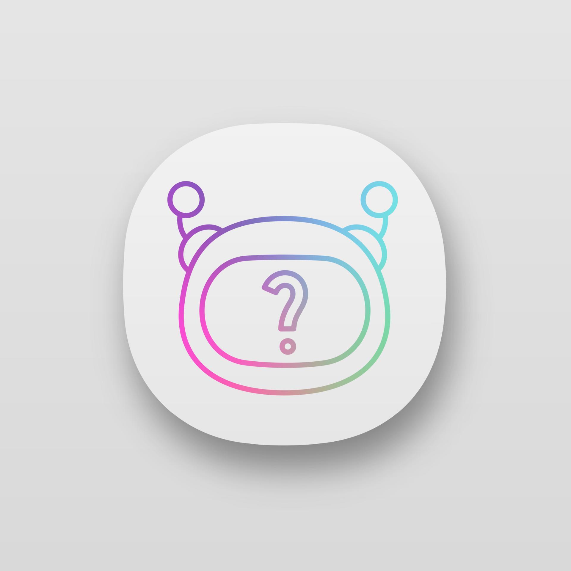 Help chatbot app icon. UI UX user interface. FAQ chat bot. Virtual assistant. Robot face with ...