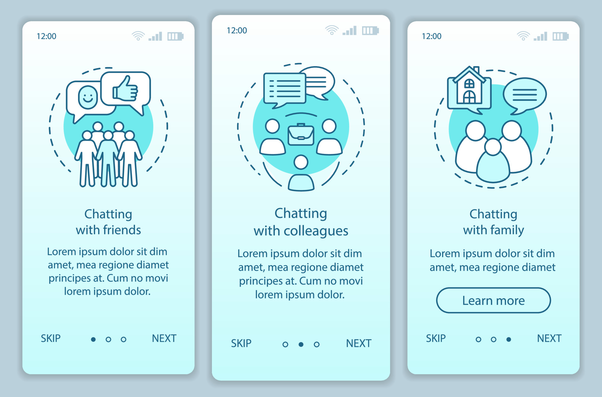 Chatting People Onboarding Mobile App Page Screen With Linear Concepts Chat With Friends