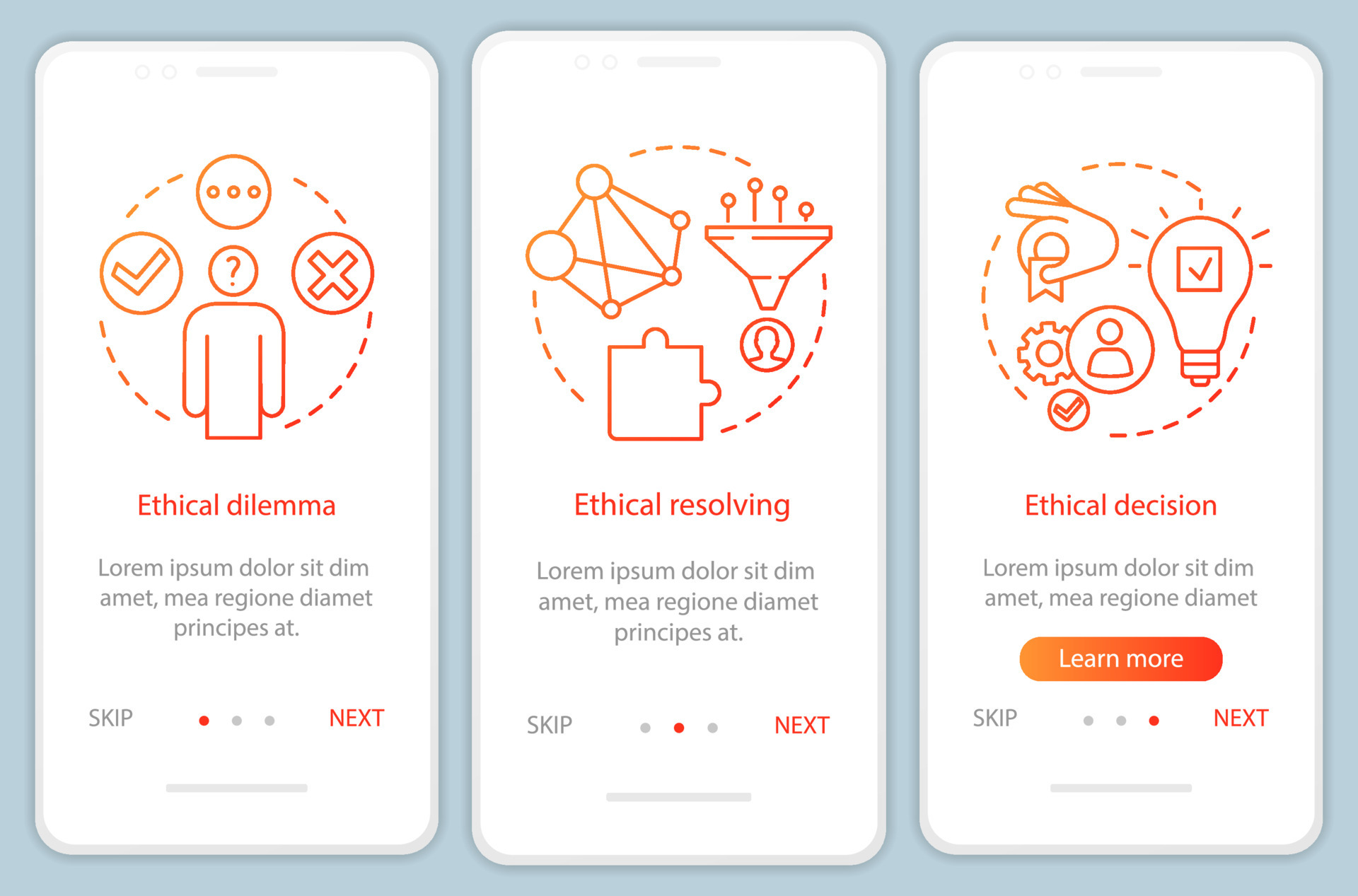 Ethical Resolving Onboarding Mobile App Page Screen Vector Template
