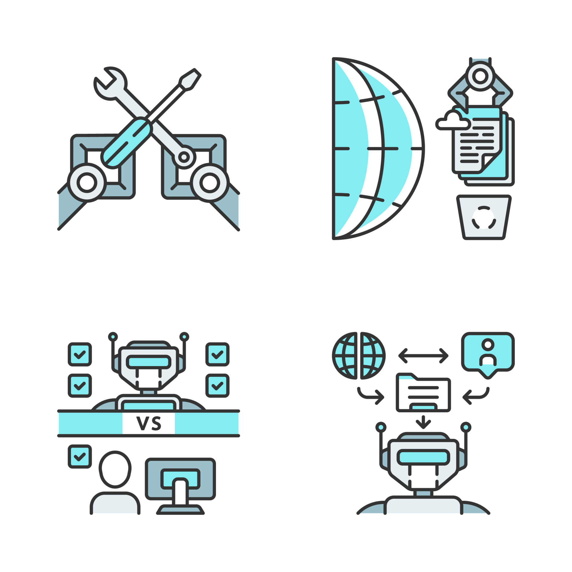 Rpa Color Icons Set Clerical Process Automation Technology Benefits Of Using Robots Rpa Tools