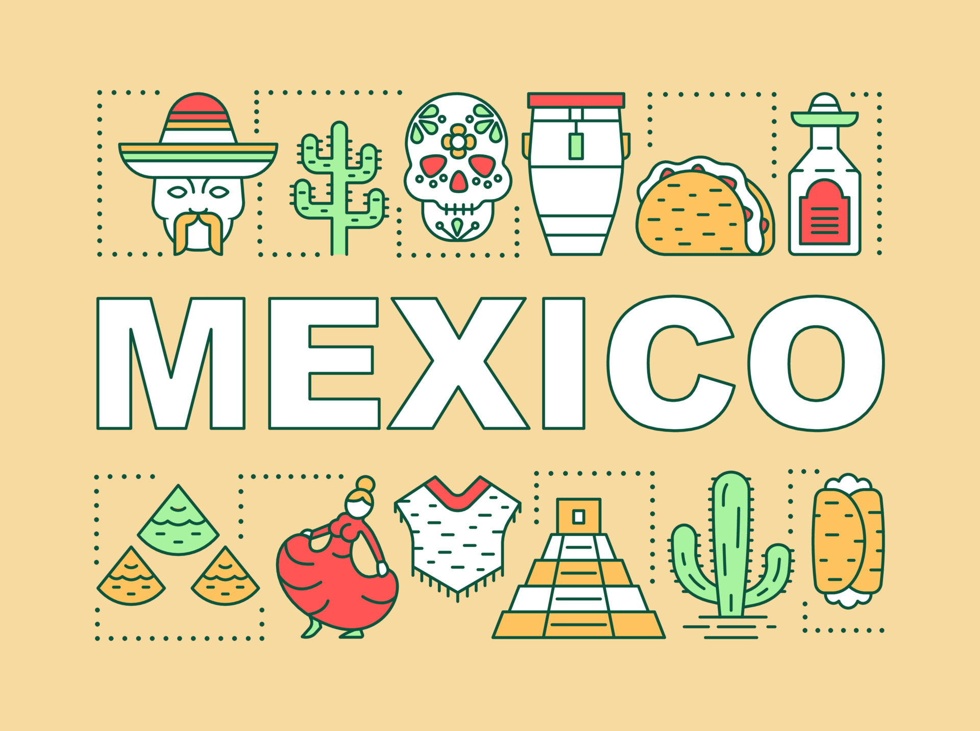 Mexico Word Concepts Banner Mexican Food Music Clothes Attractions mexico-word-concepts-banner-mexican-food-music-clothes-attractions
