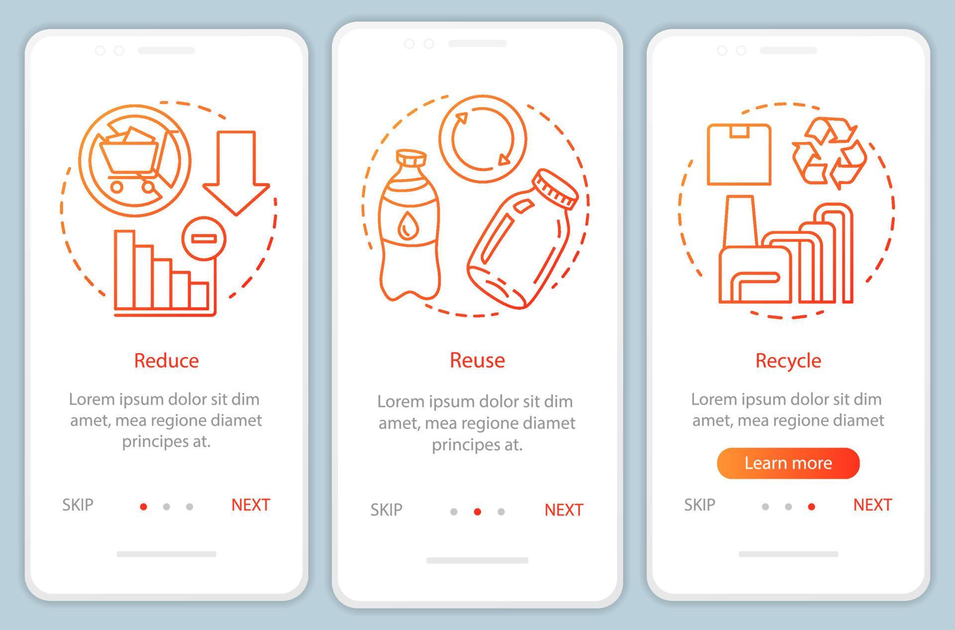 Waste management onboarding mobile app page screen vector template ...
