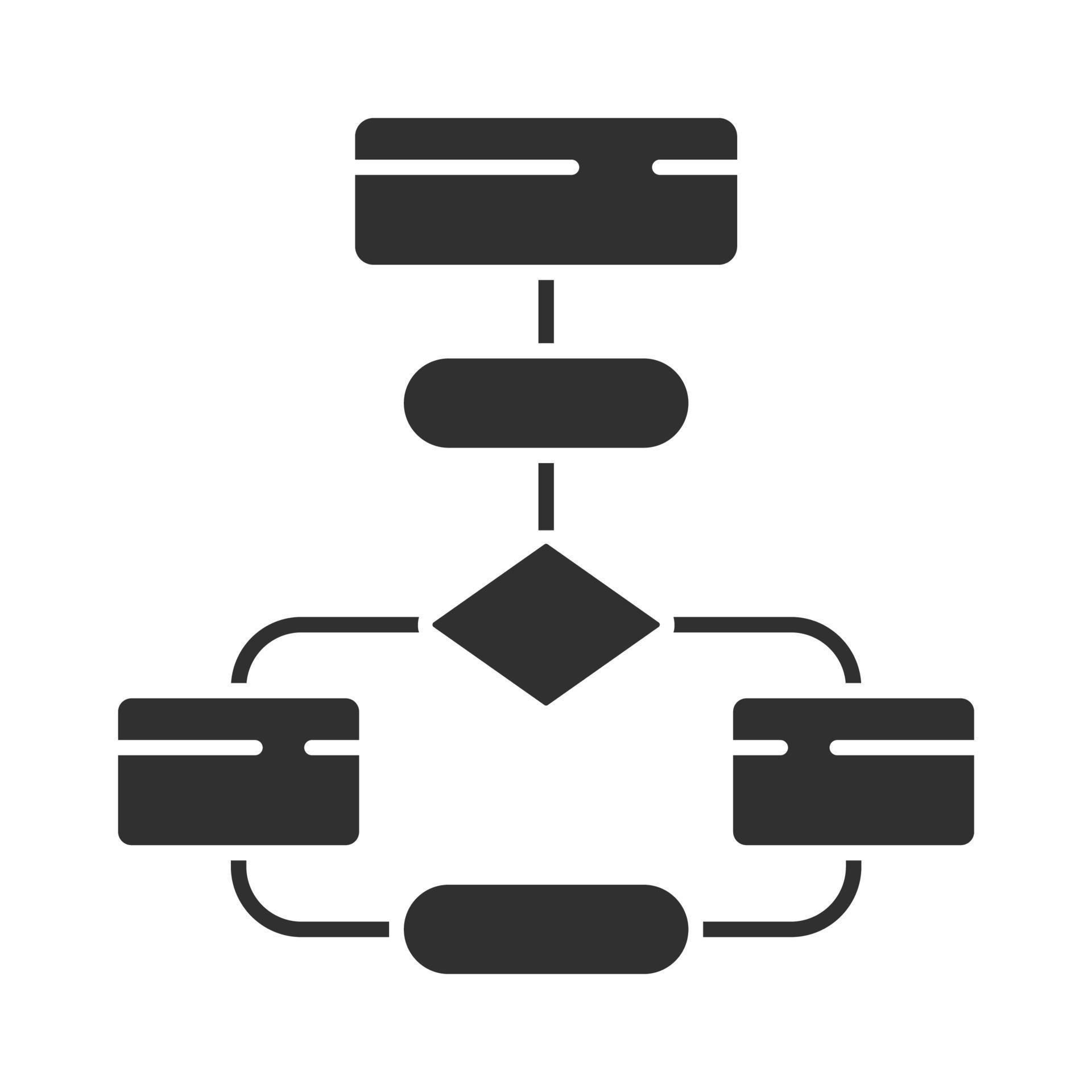 Flow diagram glyph icon. Flowchart. Elements structure and interaction ...