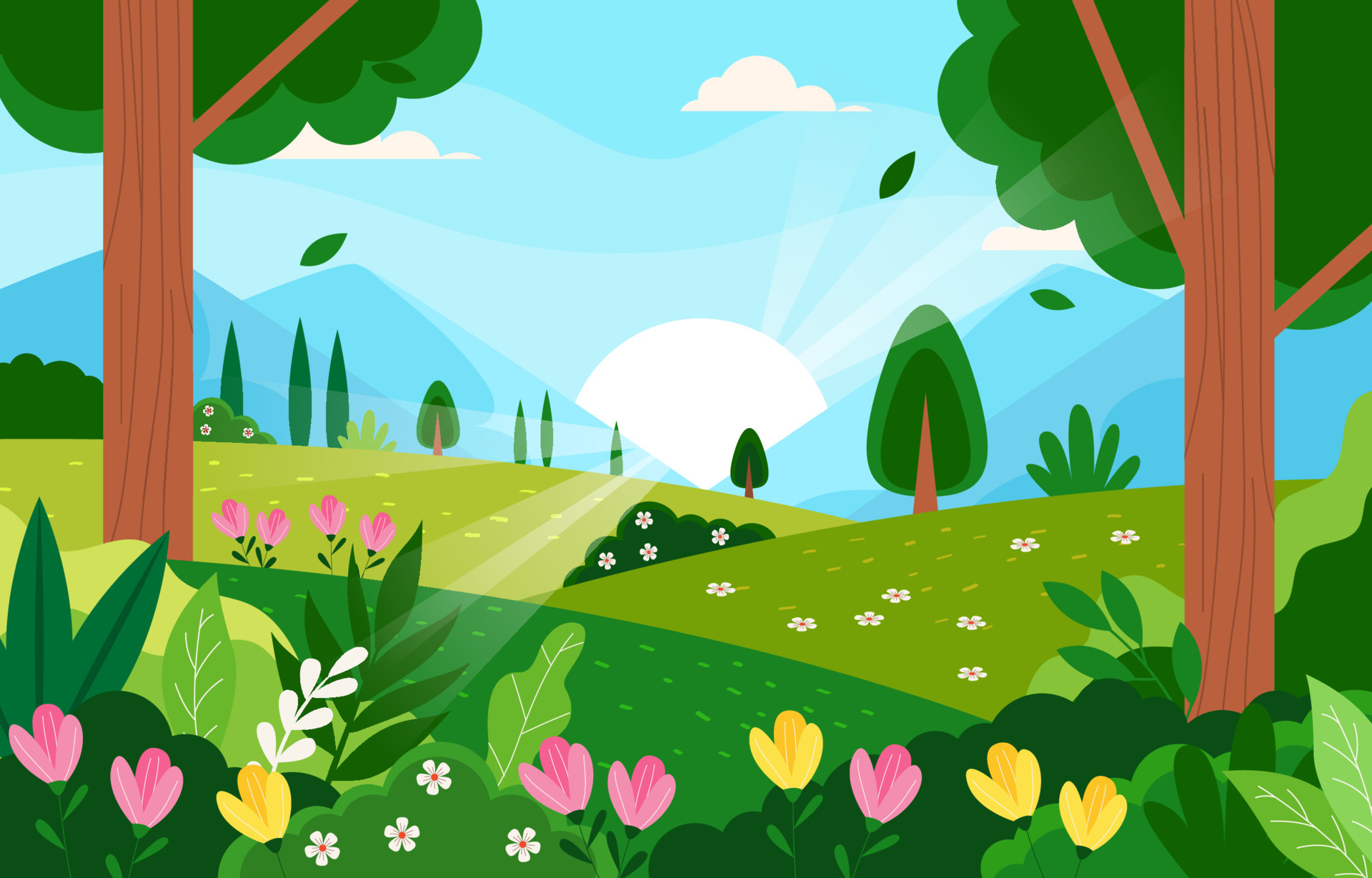 Spring Scenery Background 4979126 Vector Art at Vecteezy