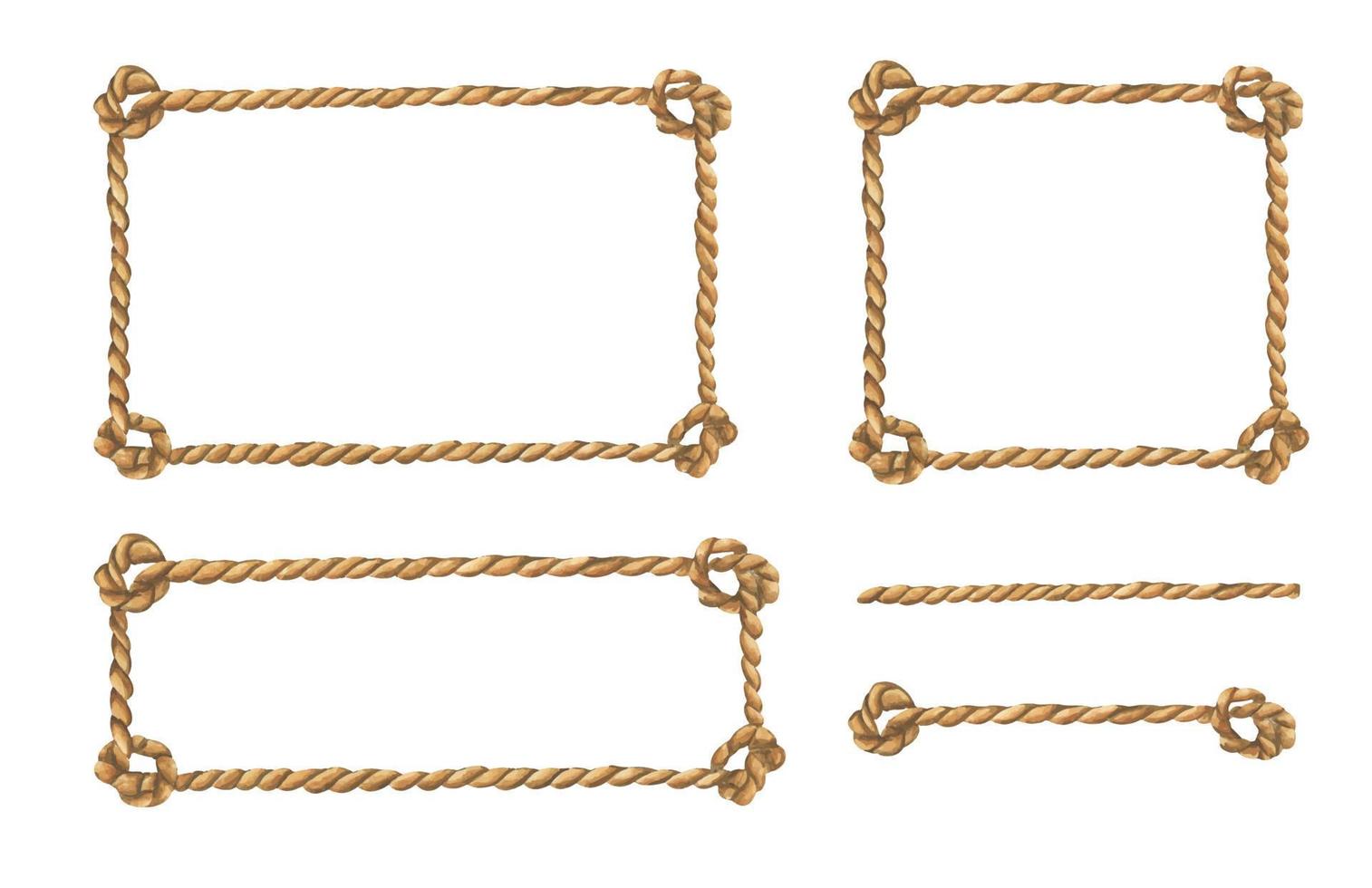 Set of Brown rope frame with knots. Watercolor illustration. 4979195 ...