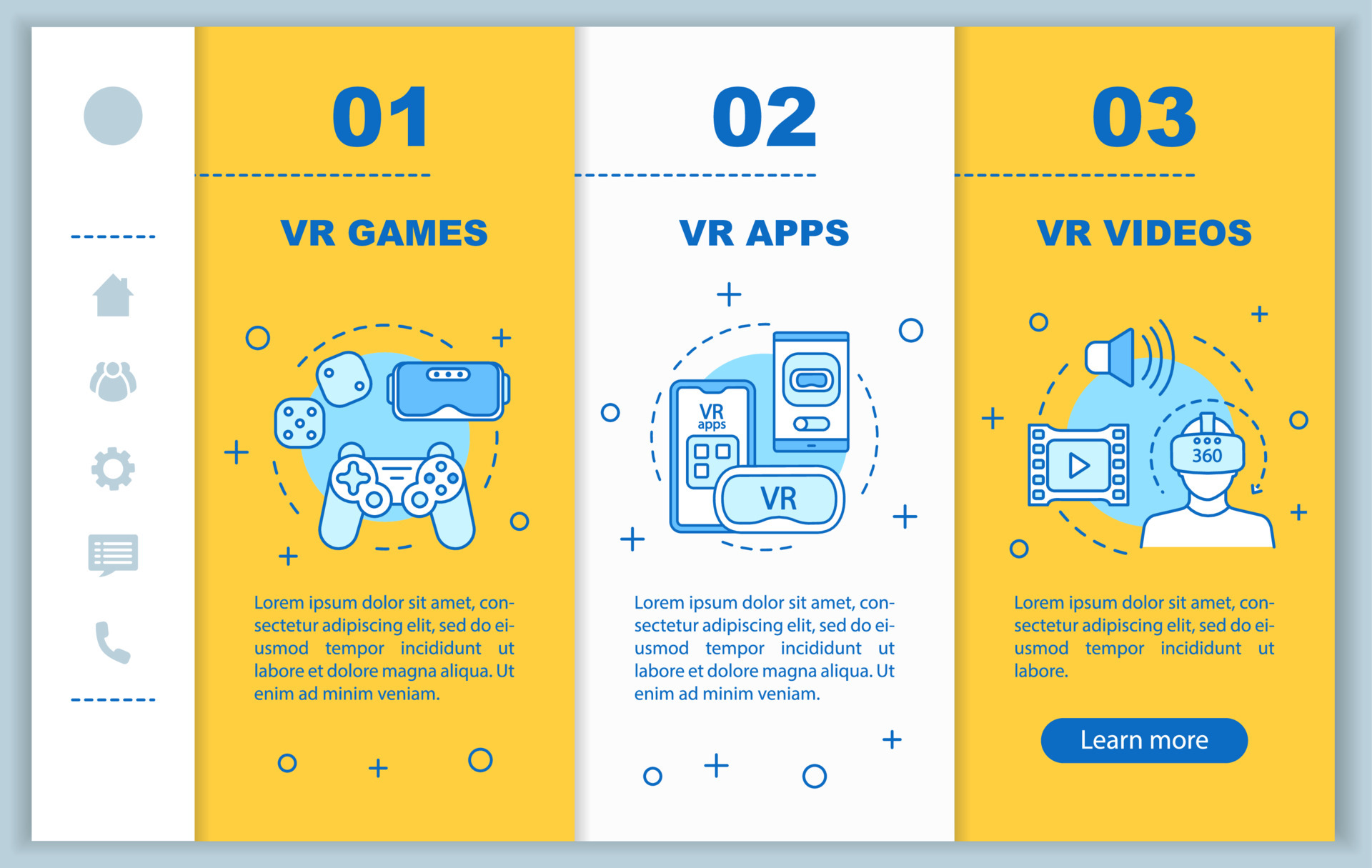 Vr Programs Onboarding Mobile Web Pages Vector Template Virtual Reality Videos Apps Games