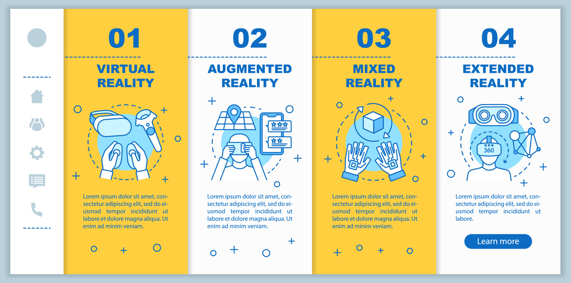 Extended Reality Onboarding Mobile Web Pages Vector Template Virtual Mixed Augmented