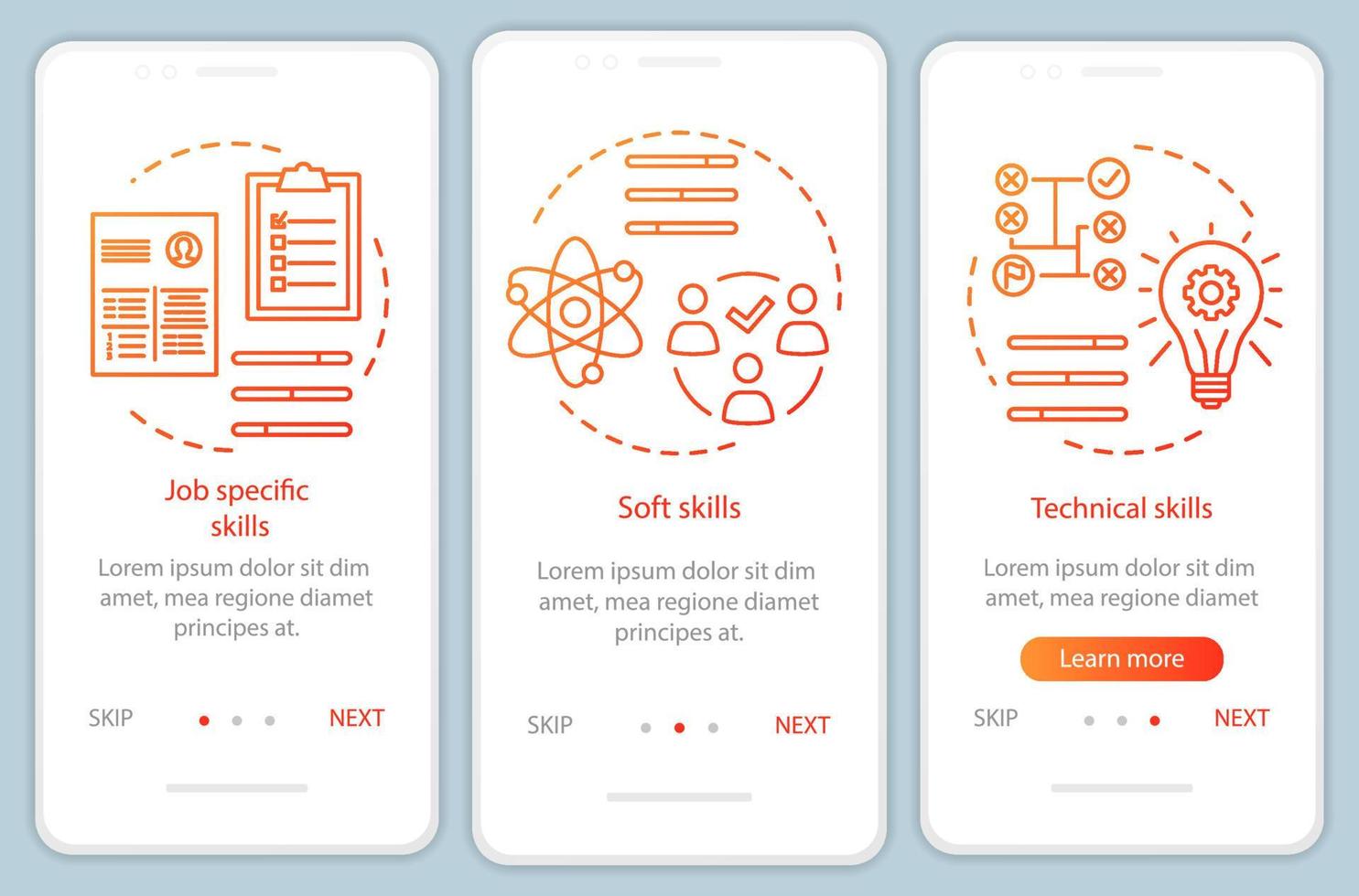 Skills Orange Gradient Onboarding Mobile App Page Screen Vector Template Hard Skills