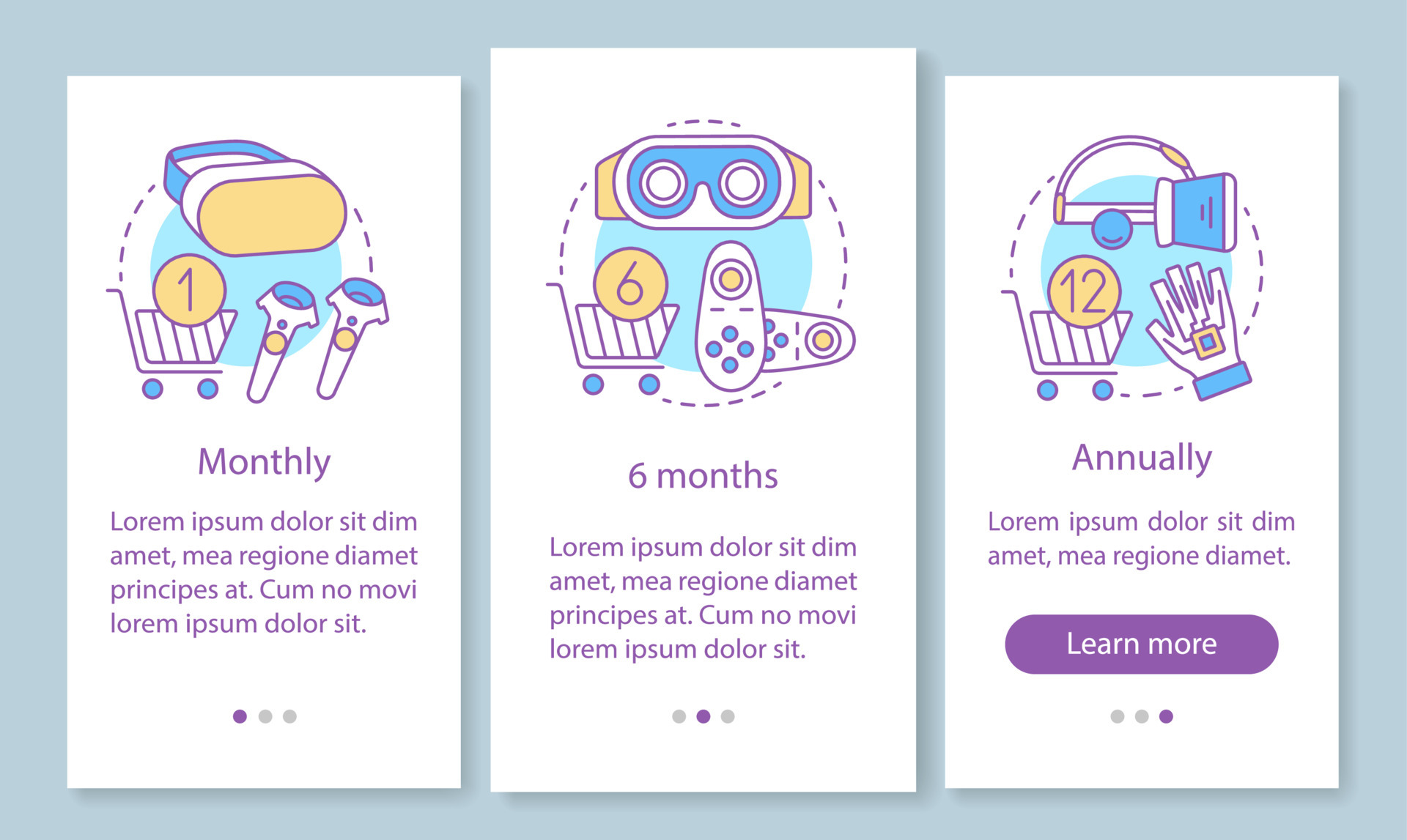 Vr Game Subscription Onboarding Mobile App Page Screen With Linear Concepts Monthly Or Annually
