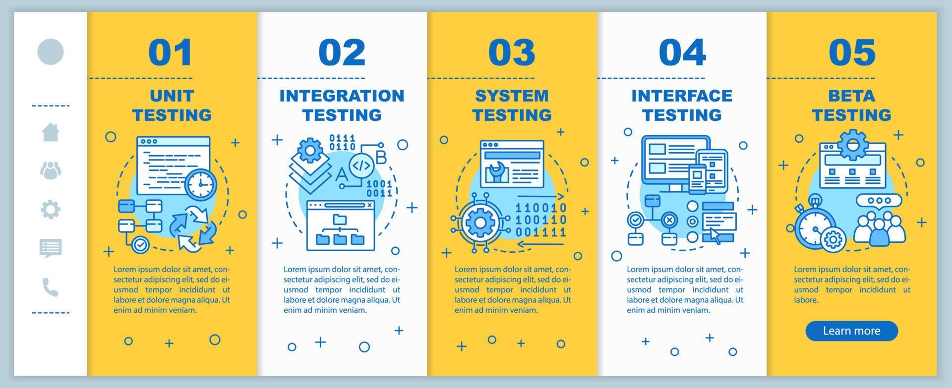 Functional Software Testing Yellow Onboarding Mobile Web Pages Vector