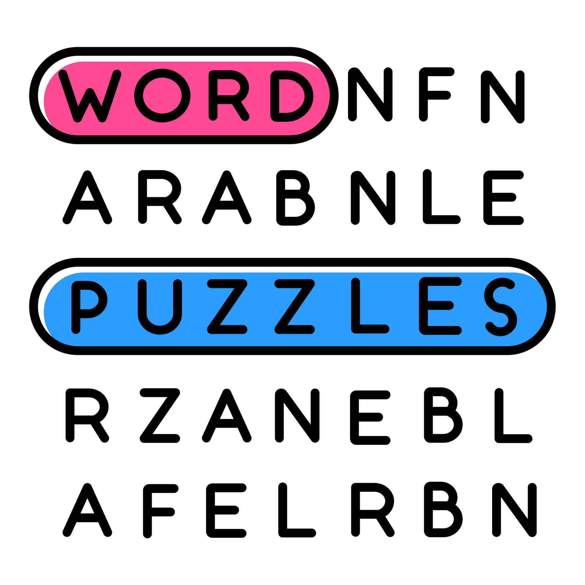 Word puzzle color icon. Mental exercise. Hidden word search game grid ...