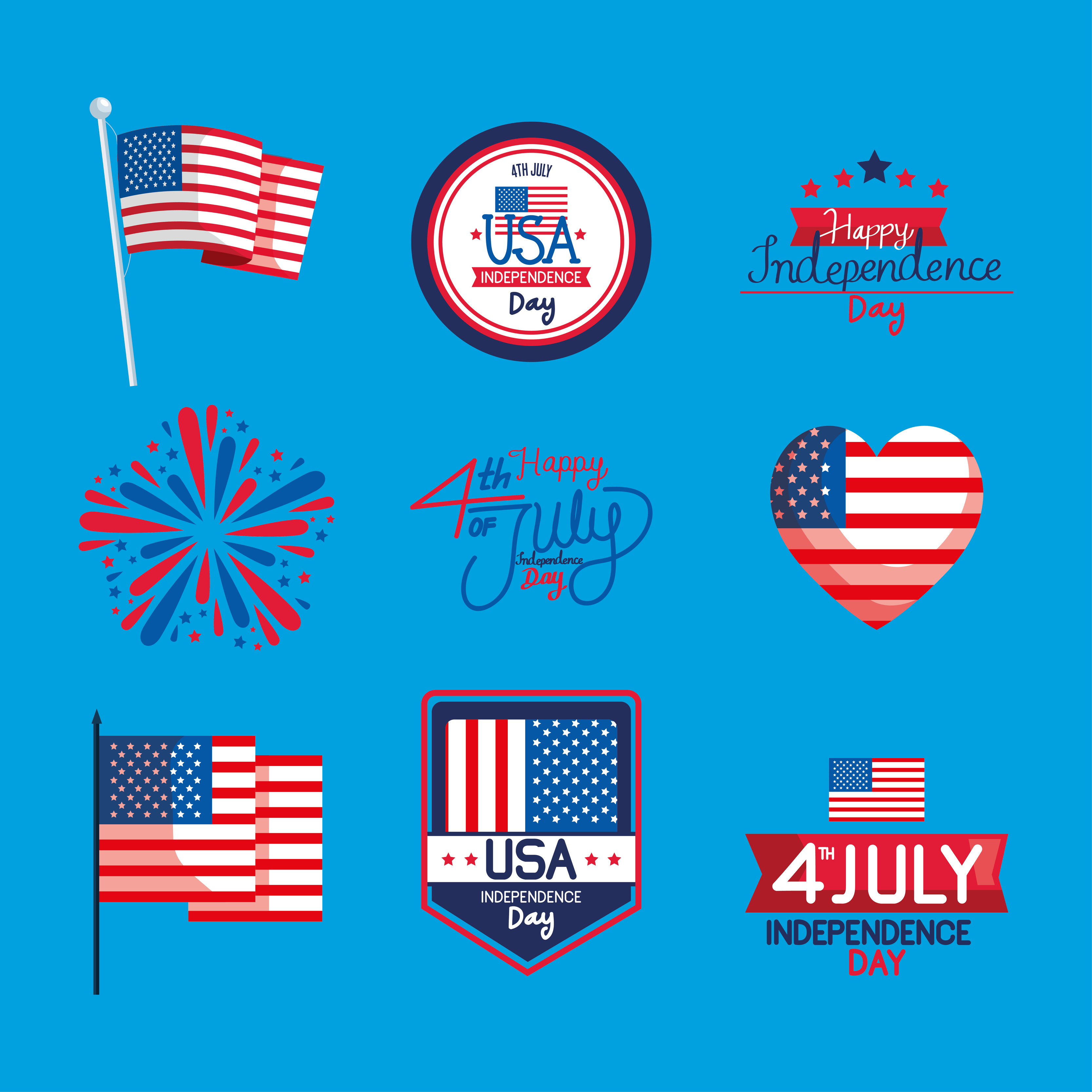 Independence day symbol set 4990240 Vector Art at Vecteezy
