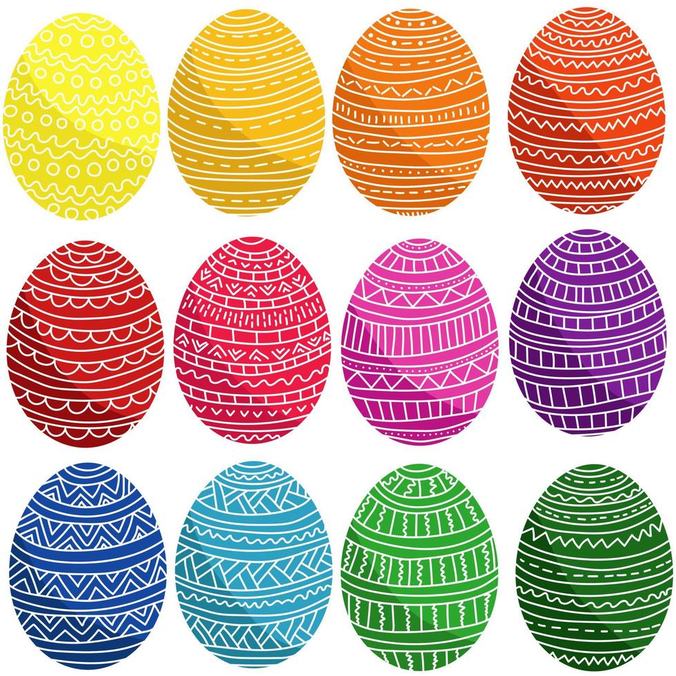 Set of bright multicolored Easter eggs with patterns, traditional ...