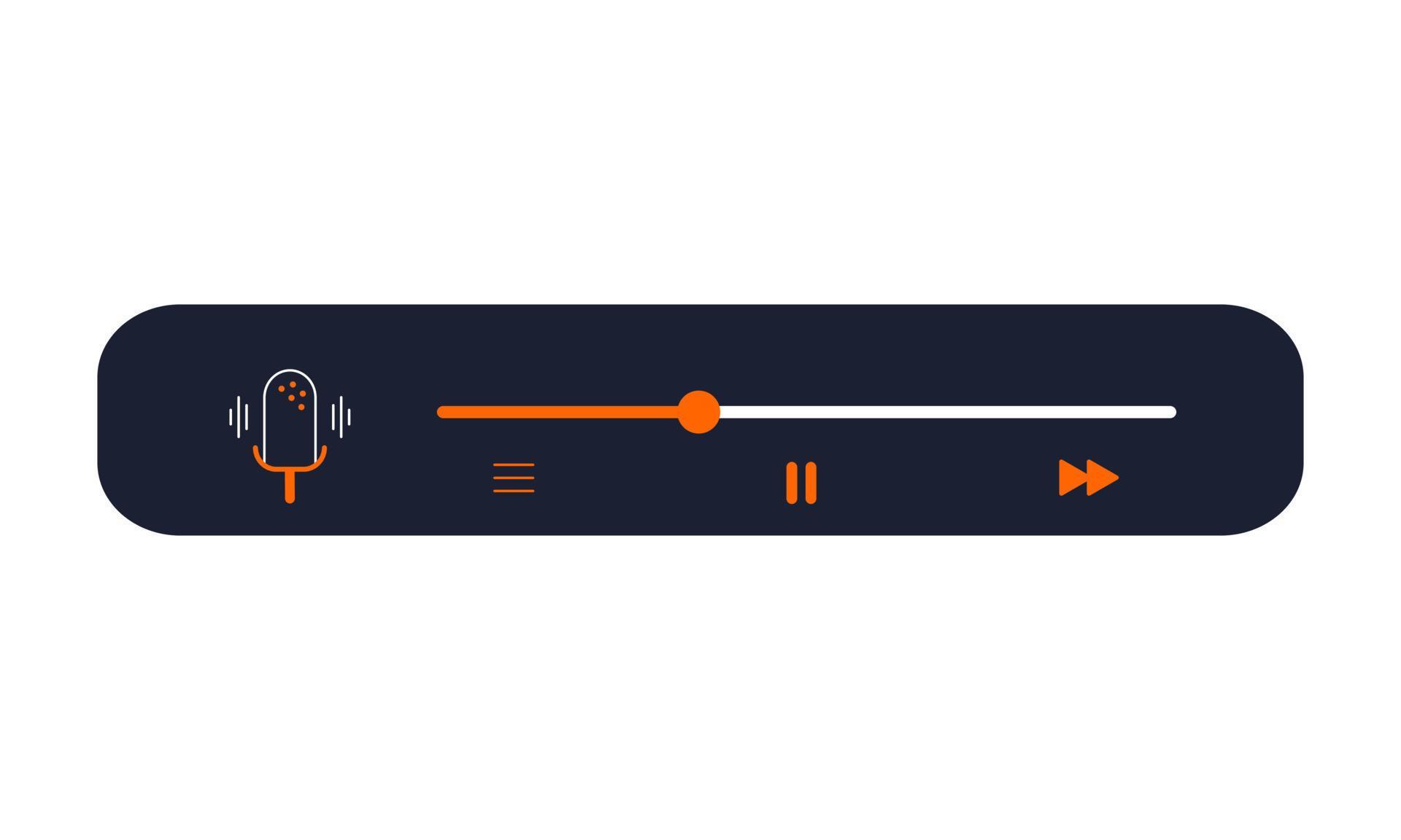 Media player interface for software app with buttons, loading indicator and microphone. Vector ...