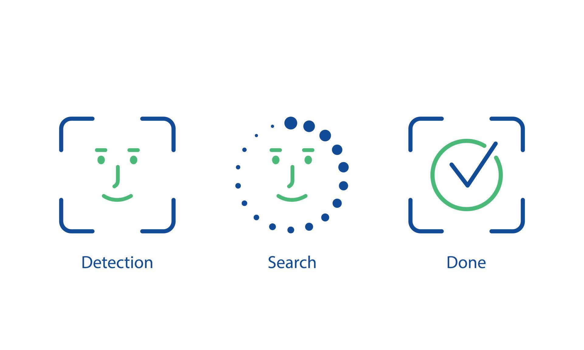 Face scanning process line icons. Face id icon for approving password. Face identification line ...