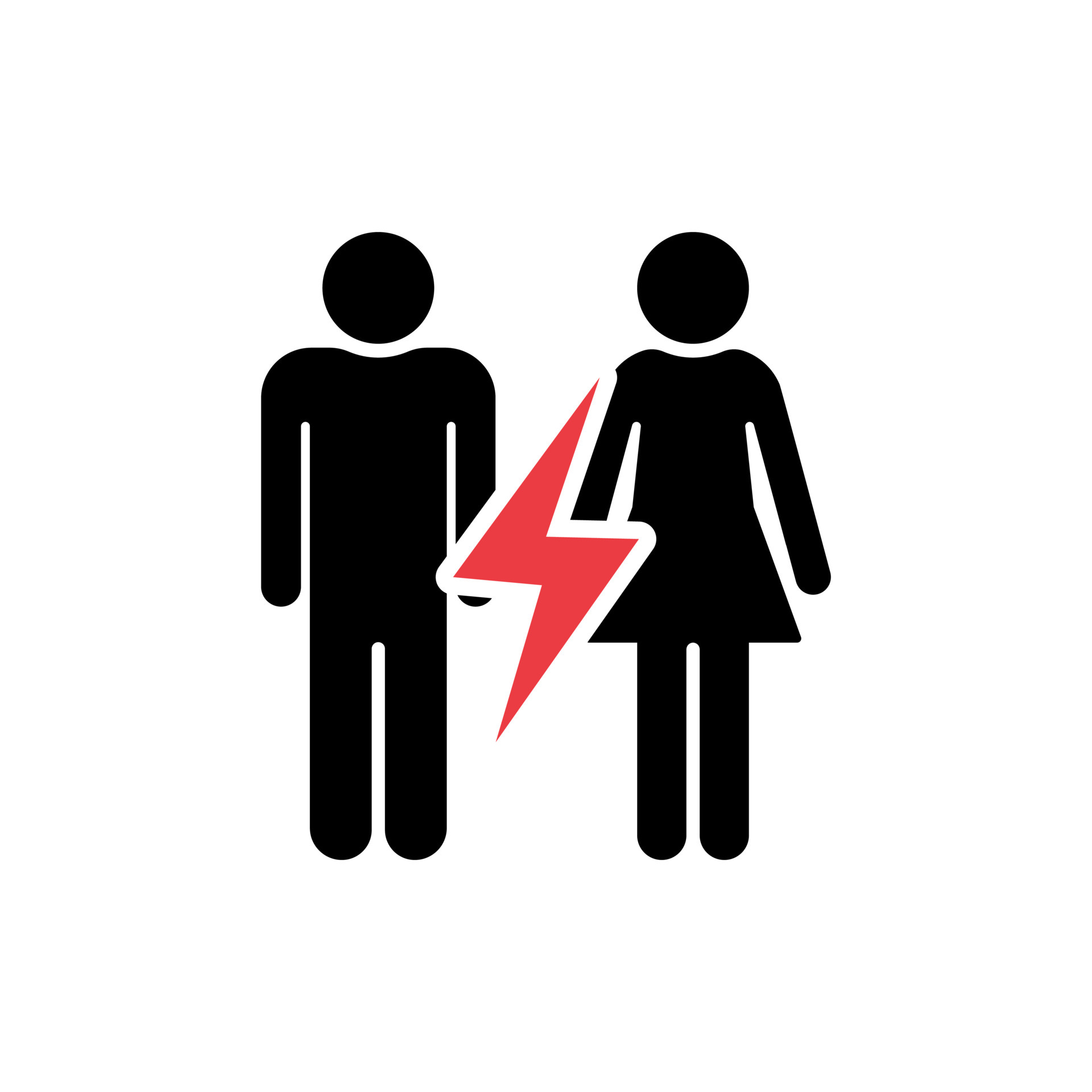 Divorced Couple Black Silhouette Of Man And Woman With Red Lightning