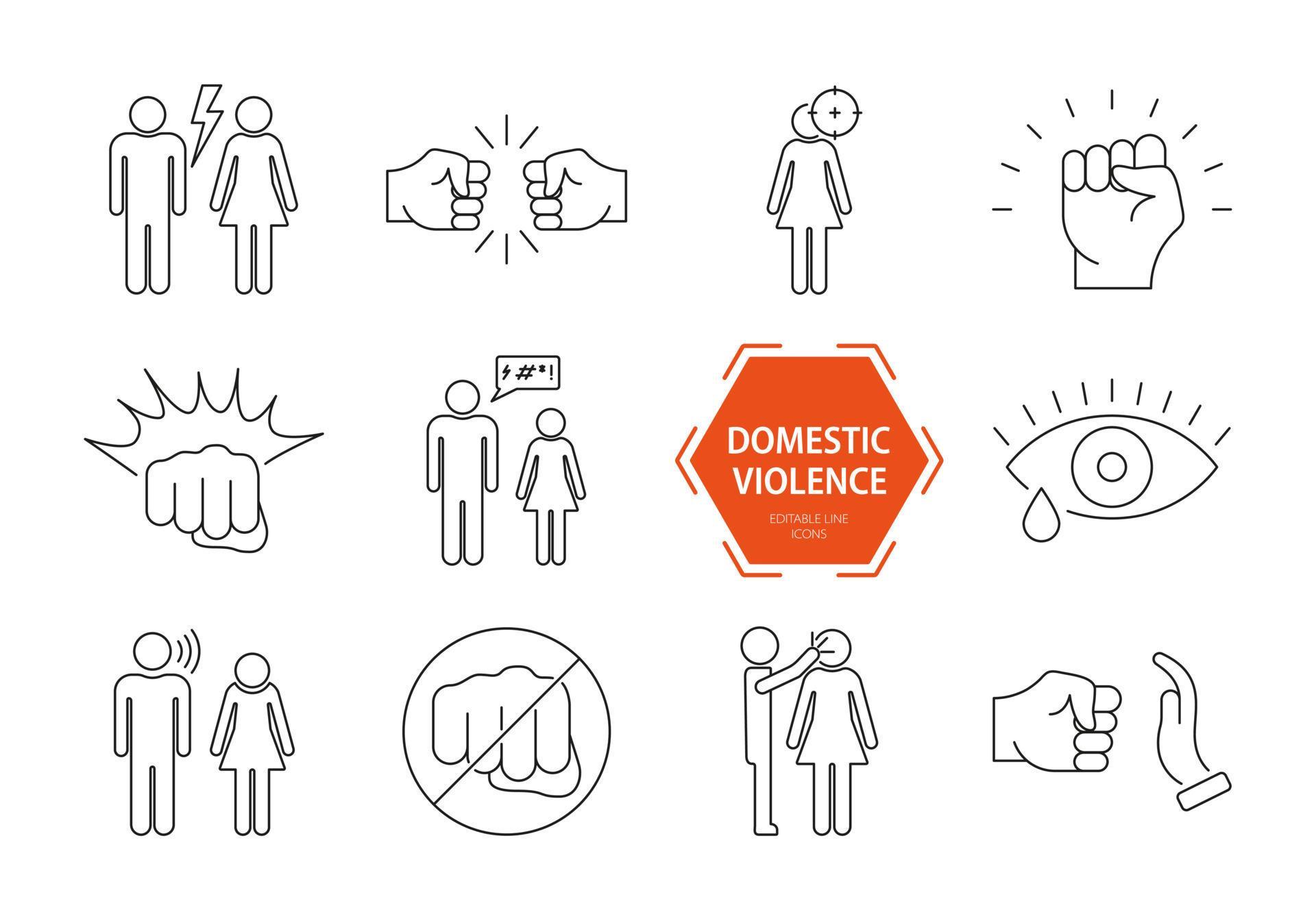 Conjunto De Iconos De Violencia Doméstica Iconos De Línea De Abuso