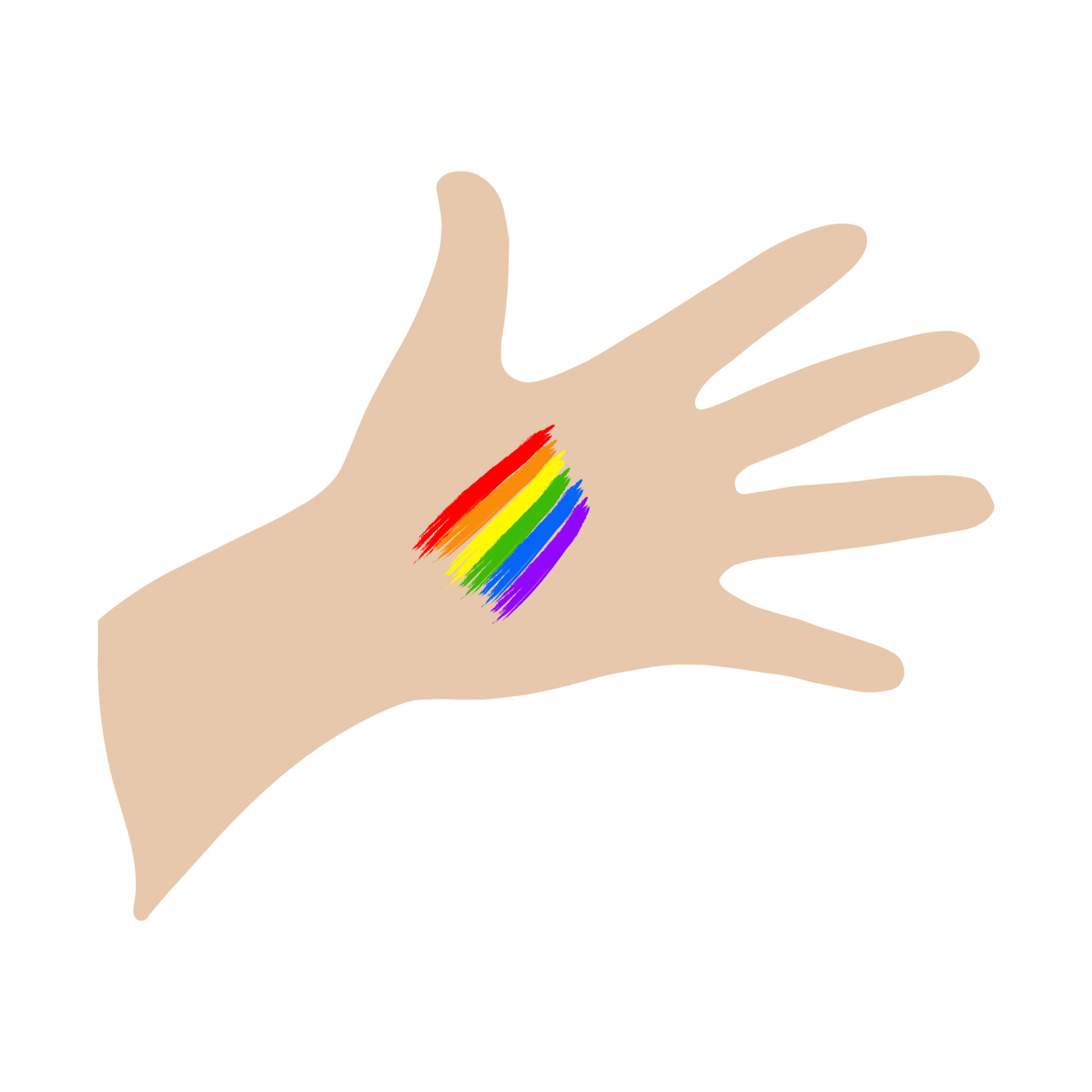 Open palm with light skin and a rainbow on the hand.Flat illustration ...