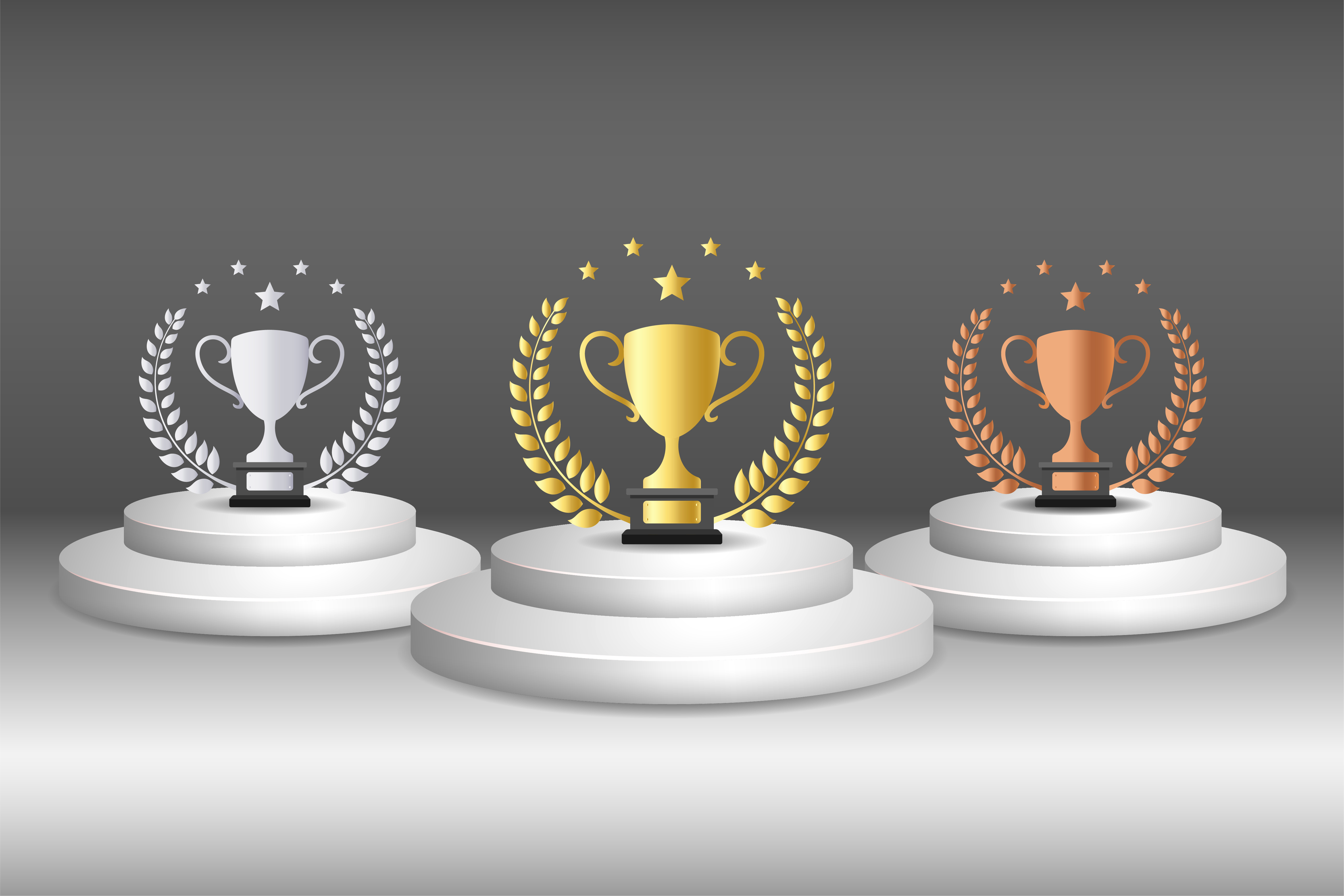 Stage podium for Award Ceremony with gold, silver, and bronze trophy ... Stage podium for Award Ceremony with gold, silver, and bronze trophy ...
