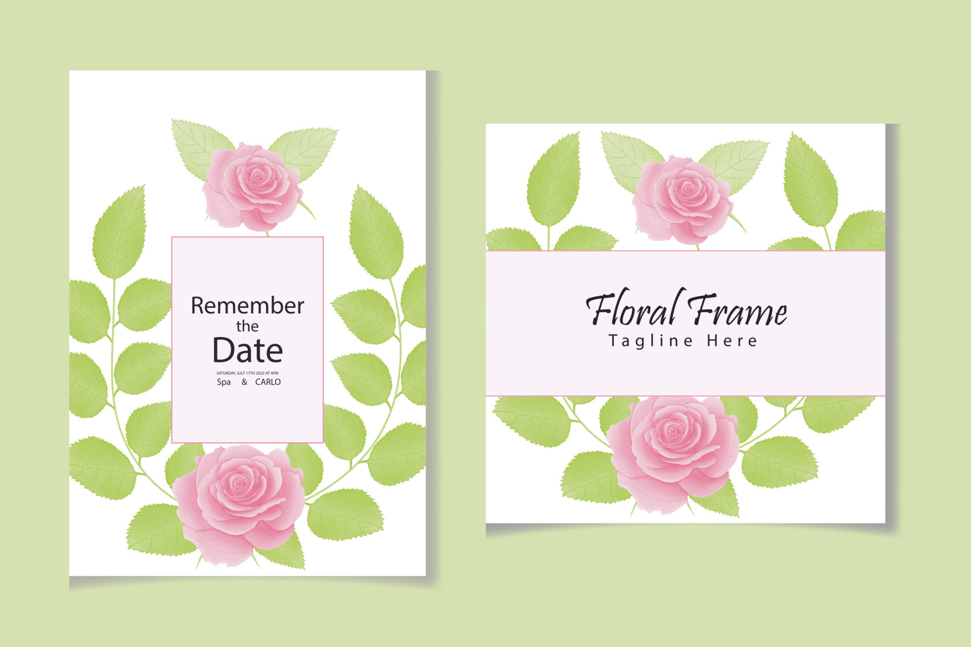 Floral wedding invitation with beautiful colorful rose flower ...