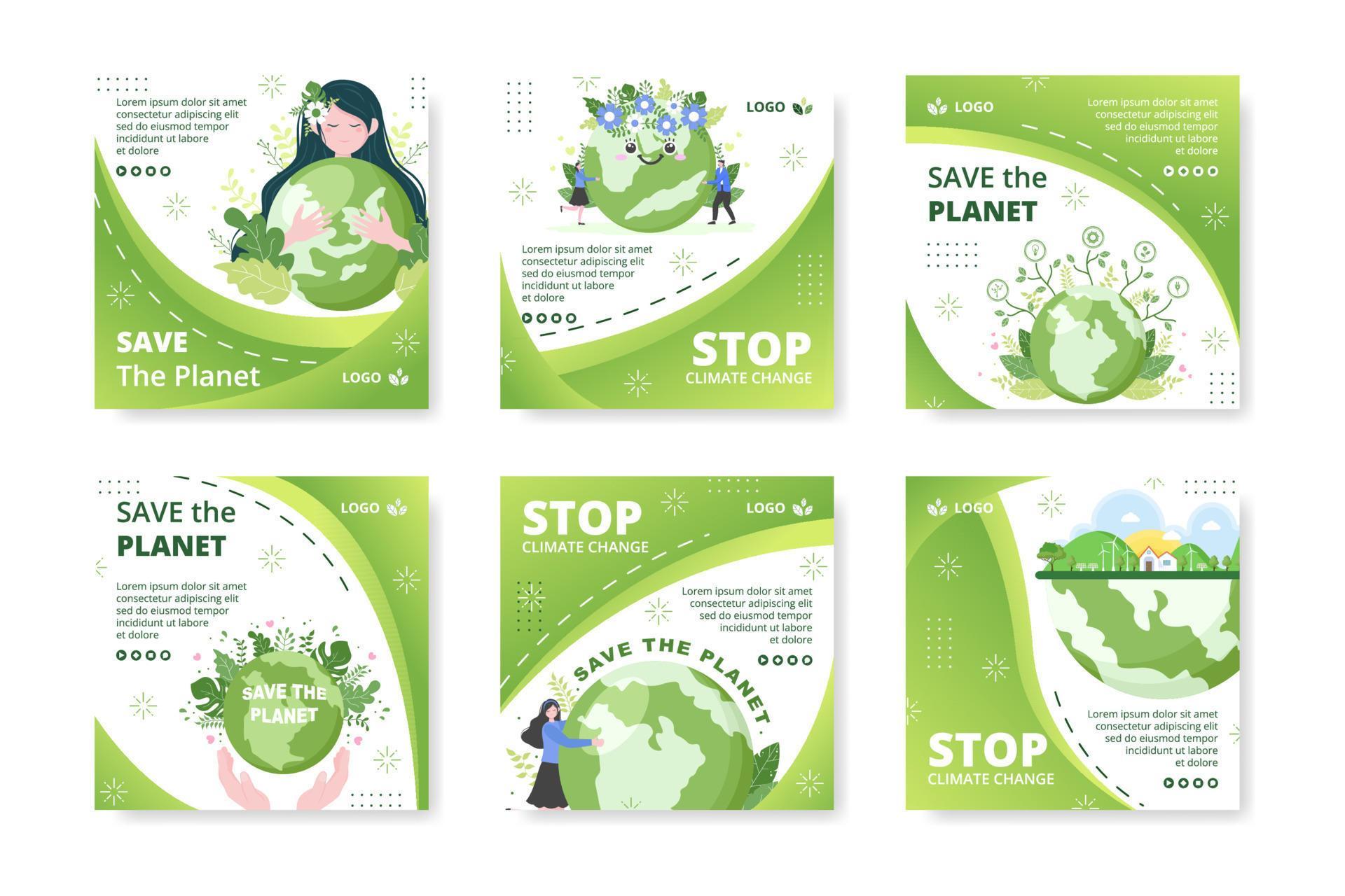 Save Planet Earth Post Template Flat Design Environment With Eco ...