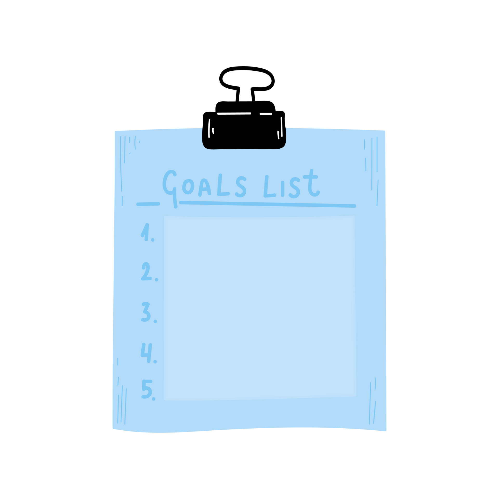 empty list for notes. Sheet for recording goals for year. Mark with ...