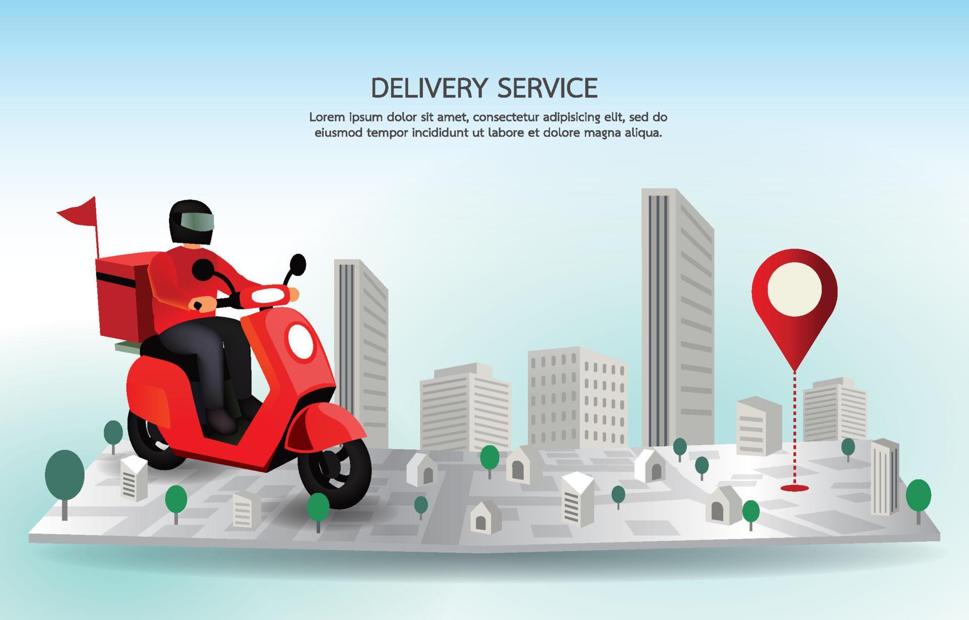 delivery man drive motorcycle on map have the GPS address . food ...