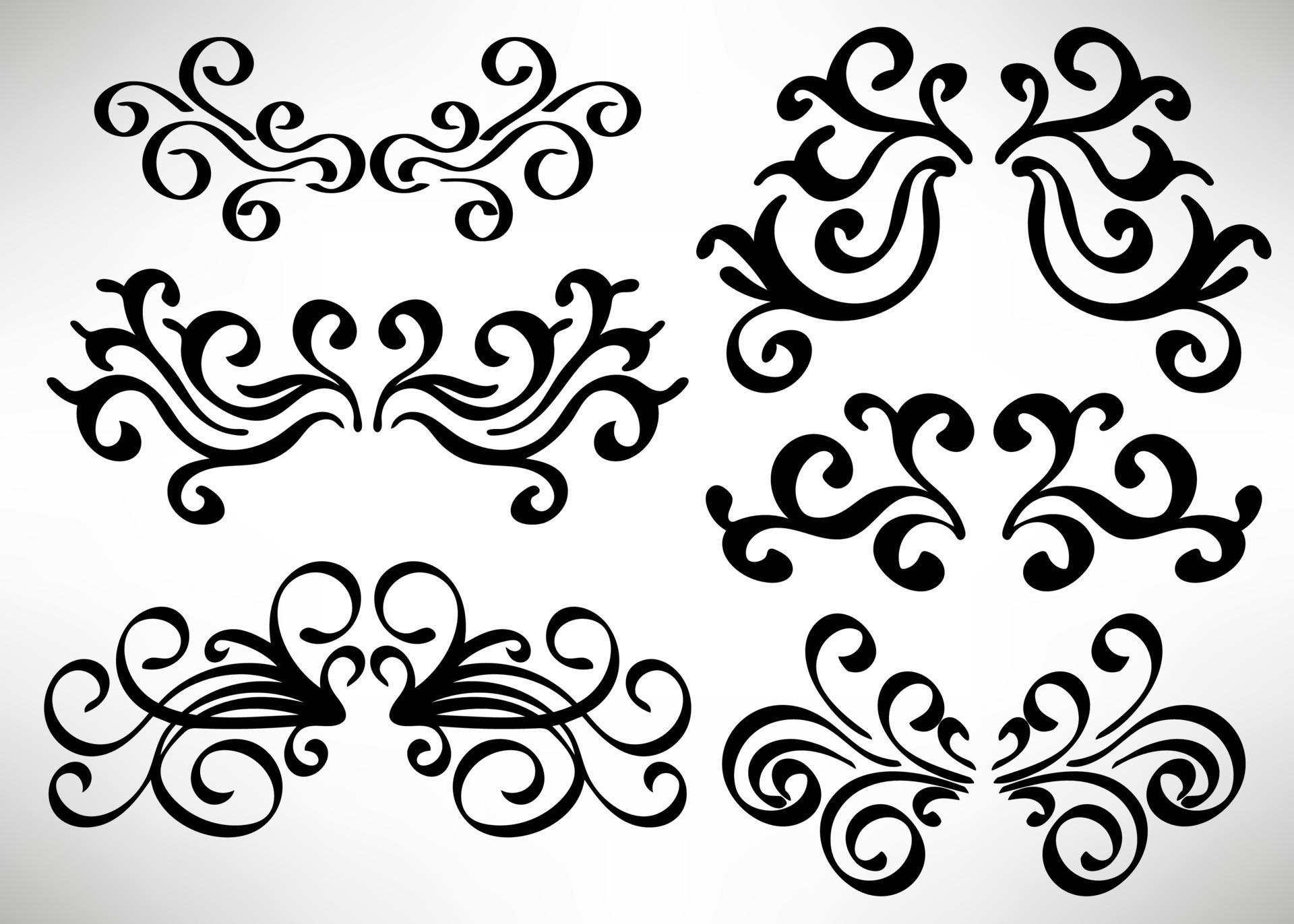 Abstract black curly design element set isolated on white background ...