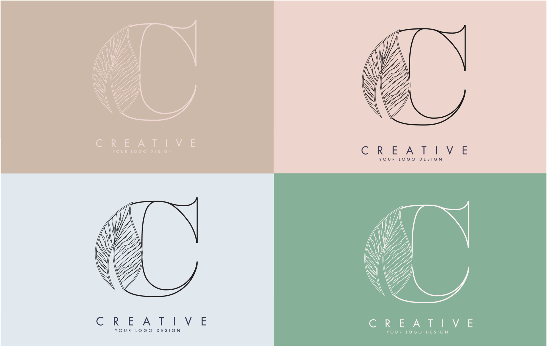 Outline Letter C Logo icon with Wired Leaf Concept Design on colorful ...