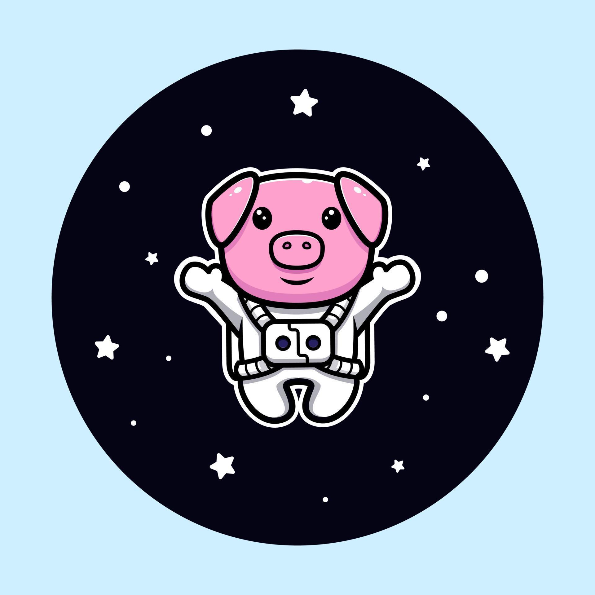 Cute pig astronaut floating on space mascot character. Animal icon ...