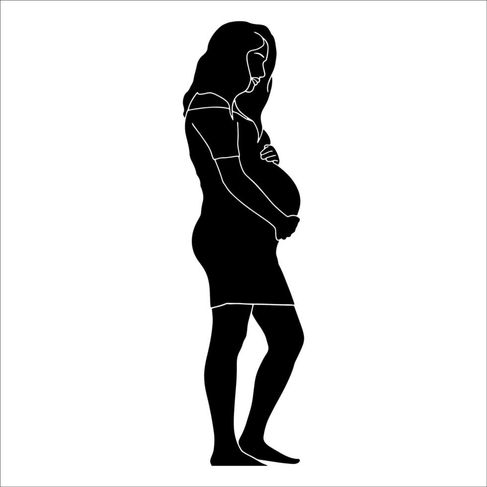 Pregnant Woman Silhouette Vector Illustration On White Background