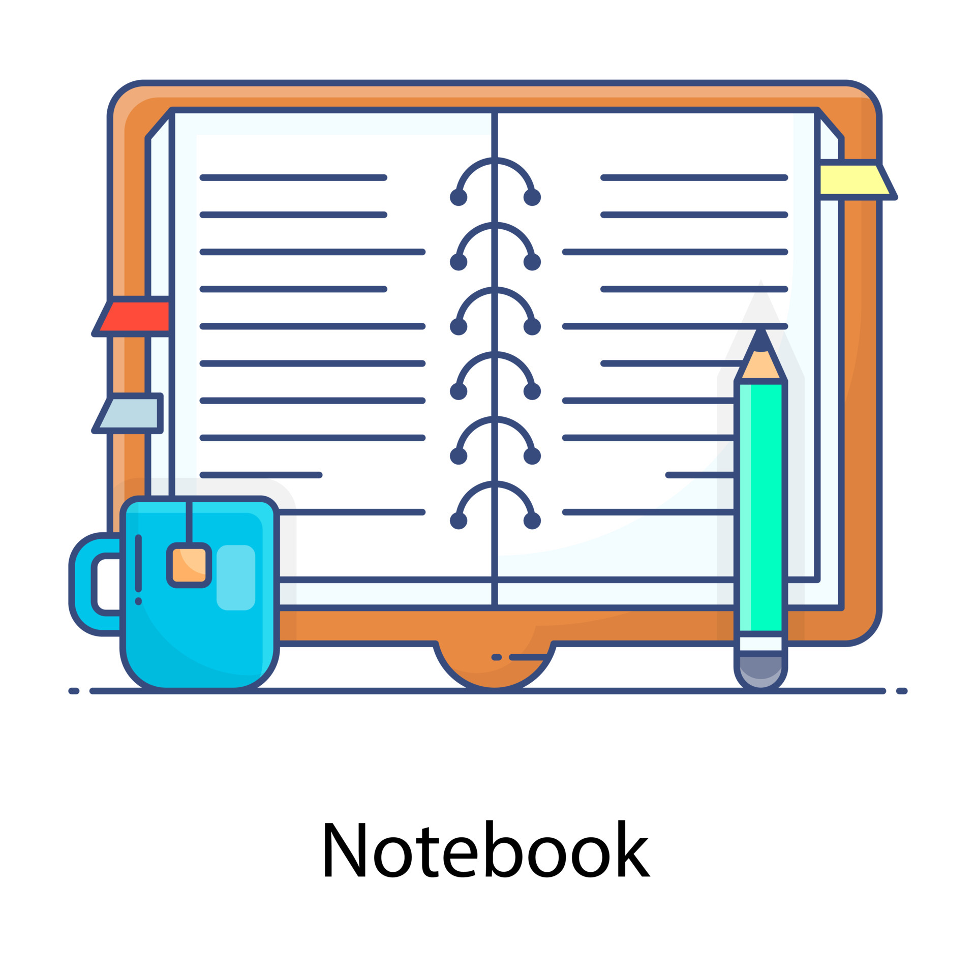 Trendy Flat Outline Vector Design Of Notebook Drafting Pad Concept