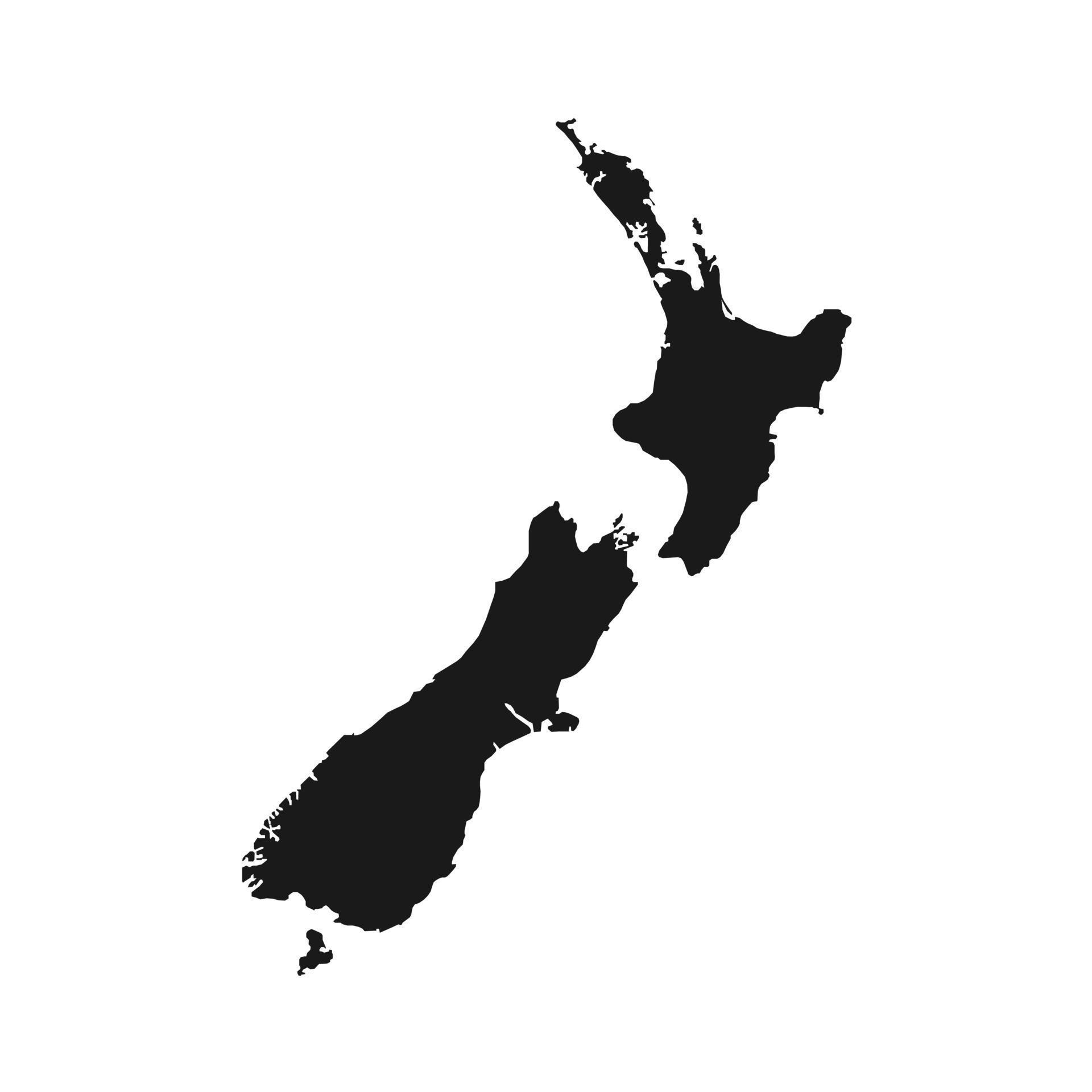 Vector Illustration Of The Black Map Of New Zealand On White Background