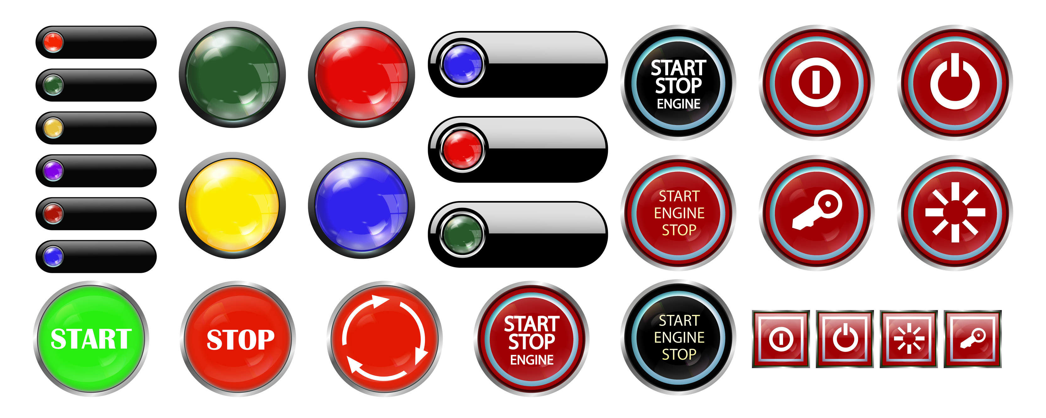 Interface colorful, web button with icon, power button with switch ...