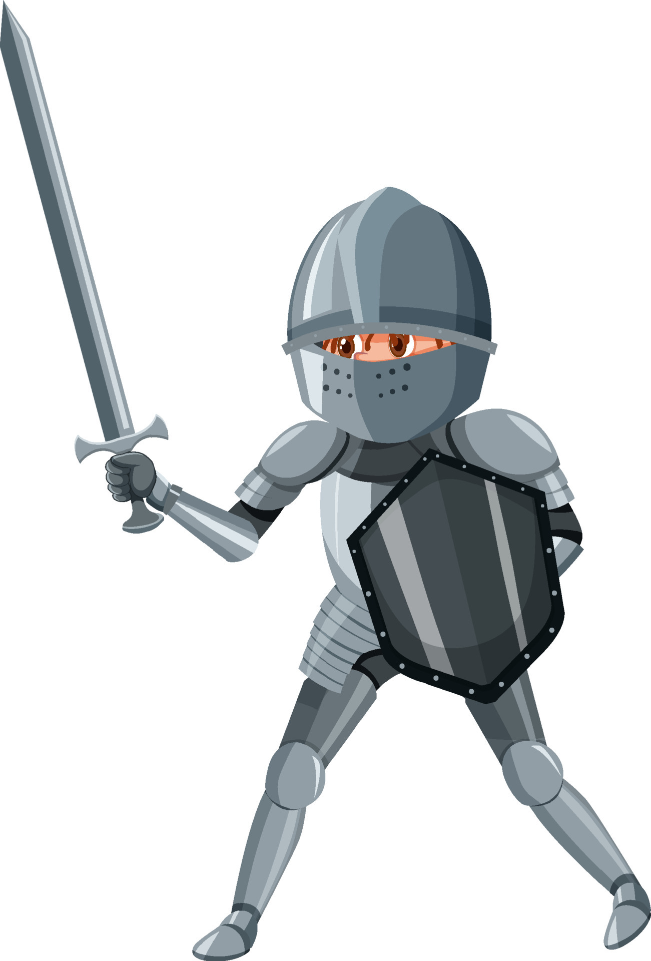 Medieval knight holding shield and sword cartoon character isolated ...