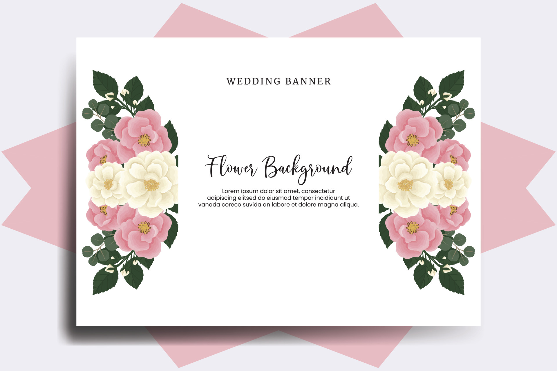 Wedding banner flower background, Digital watercolor hand drawn Pink ...