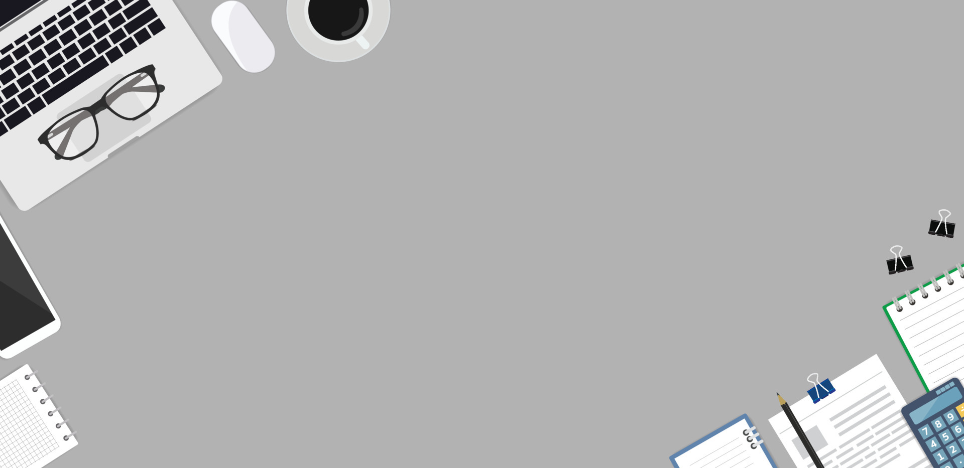 Flat lay, top view office table. Workspace with blank notebook ...