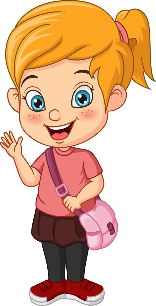 niña de la escuela feliz de dibujos animados agitando la mano 5112399 ...