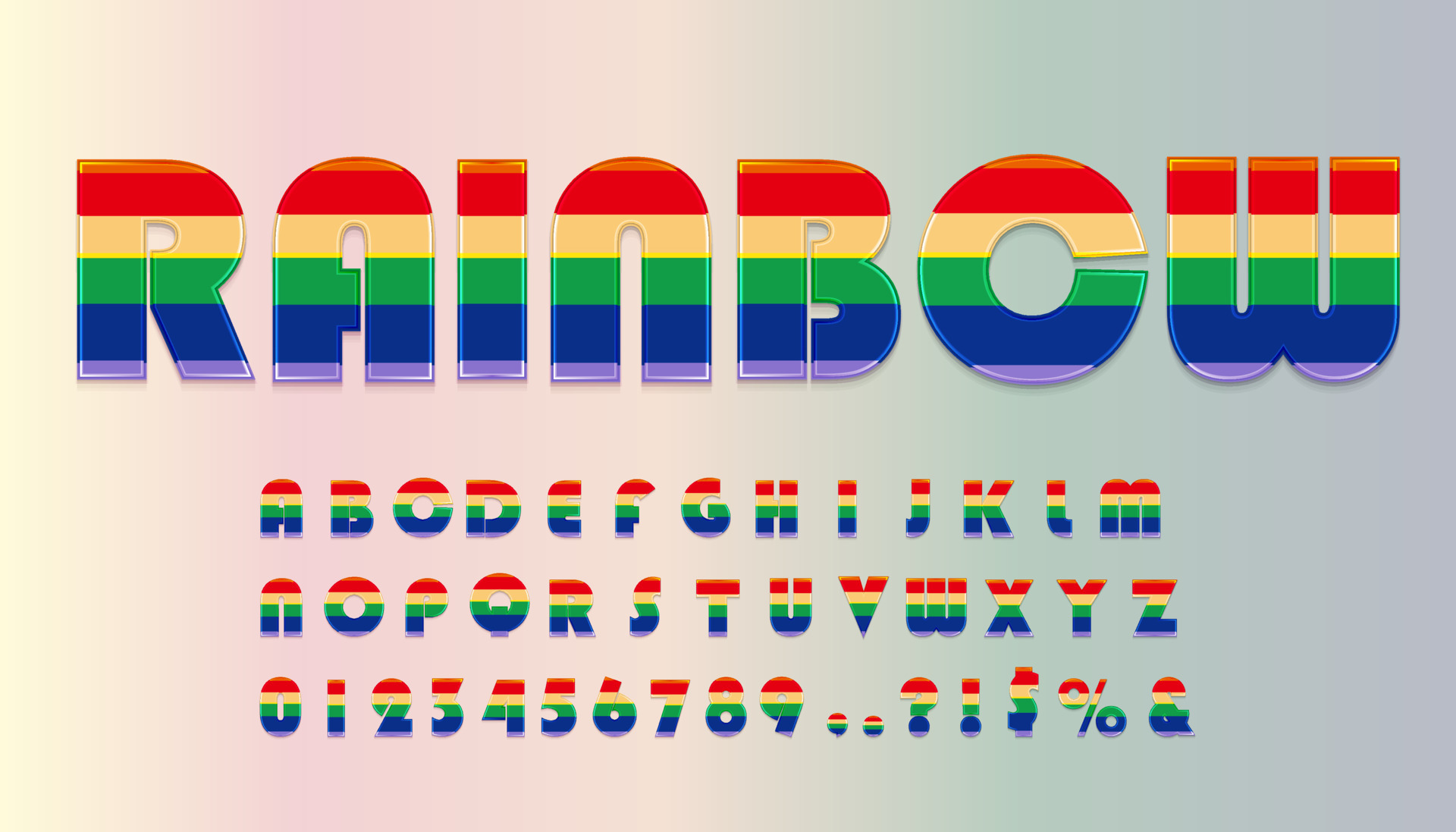 Rainbow style font design, alphabet letters and numbers, Eps10 vector ...