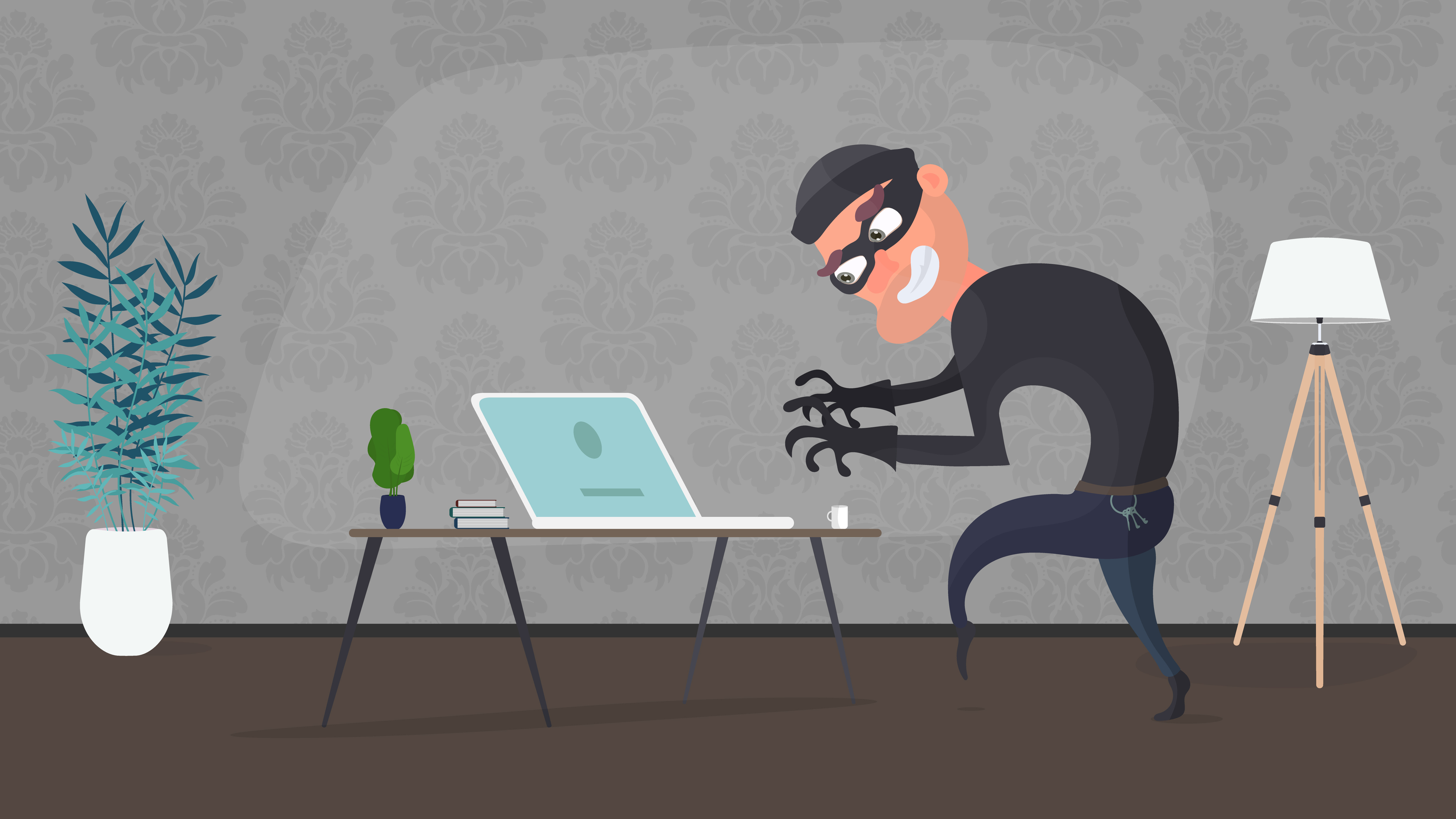 The Thief Entered The Apartment And Steals The Laptop An Office Robber the-thief-entered-the-apartment-and-steals-the-laptop-an-office-robber