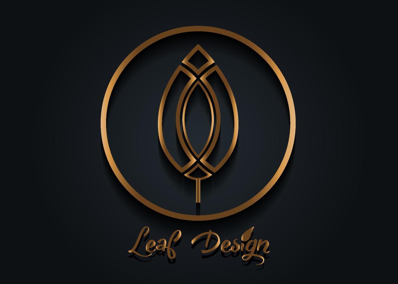 Vector Leaf Circle Shape Gold Abstract Emblem Logo Template Design