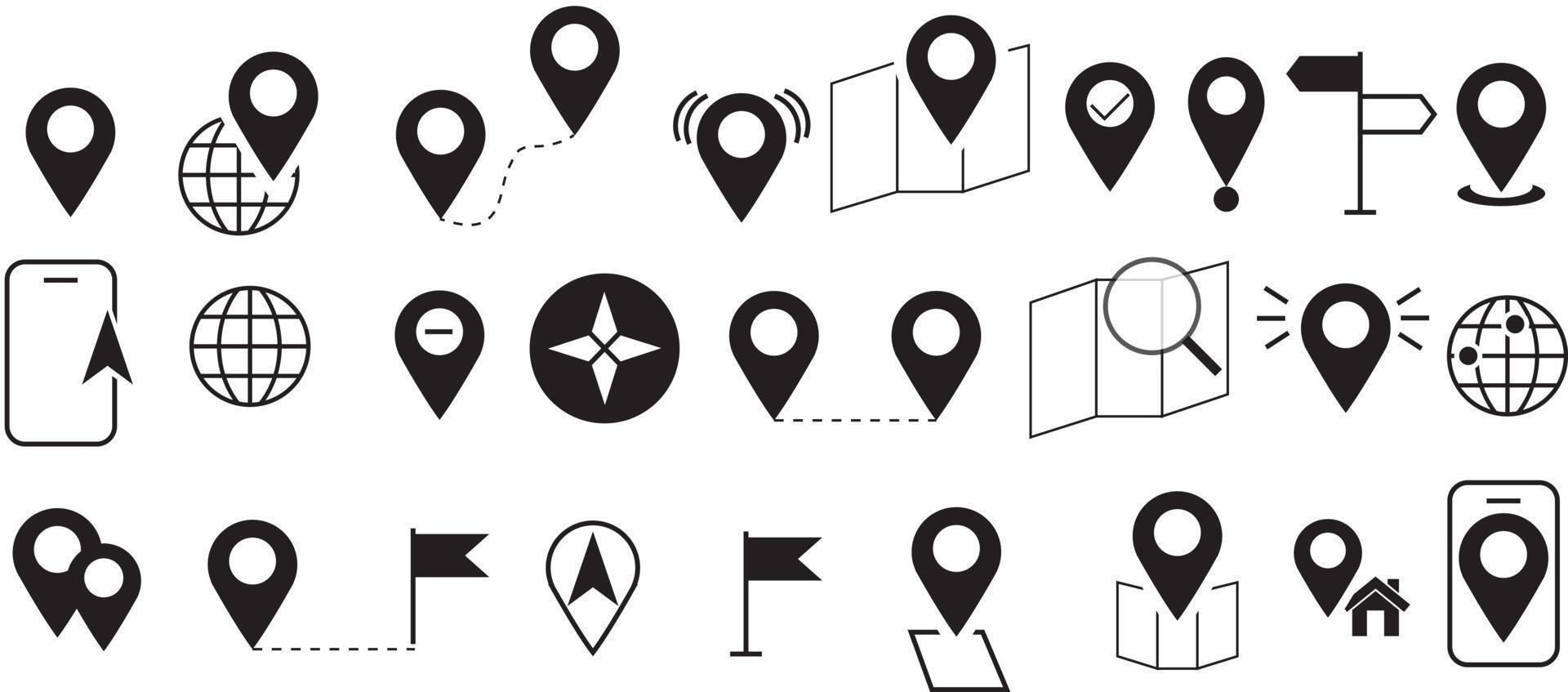 Location icons set. Navigation icons. Map pointer icons. Location symbols. Vector illustration ...