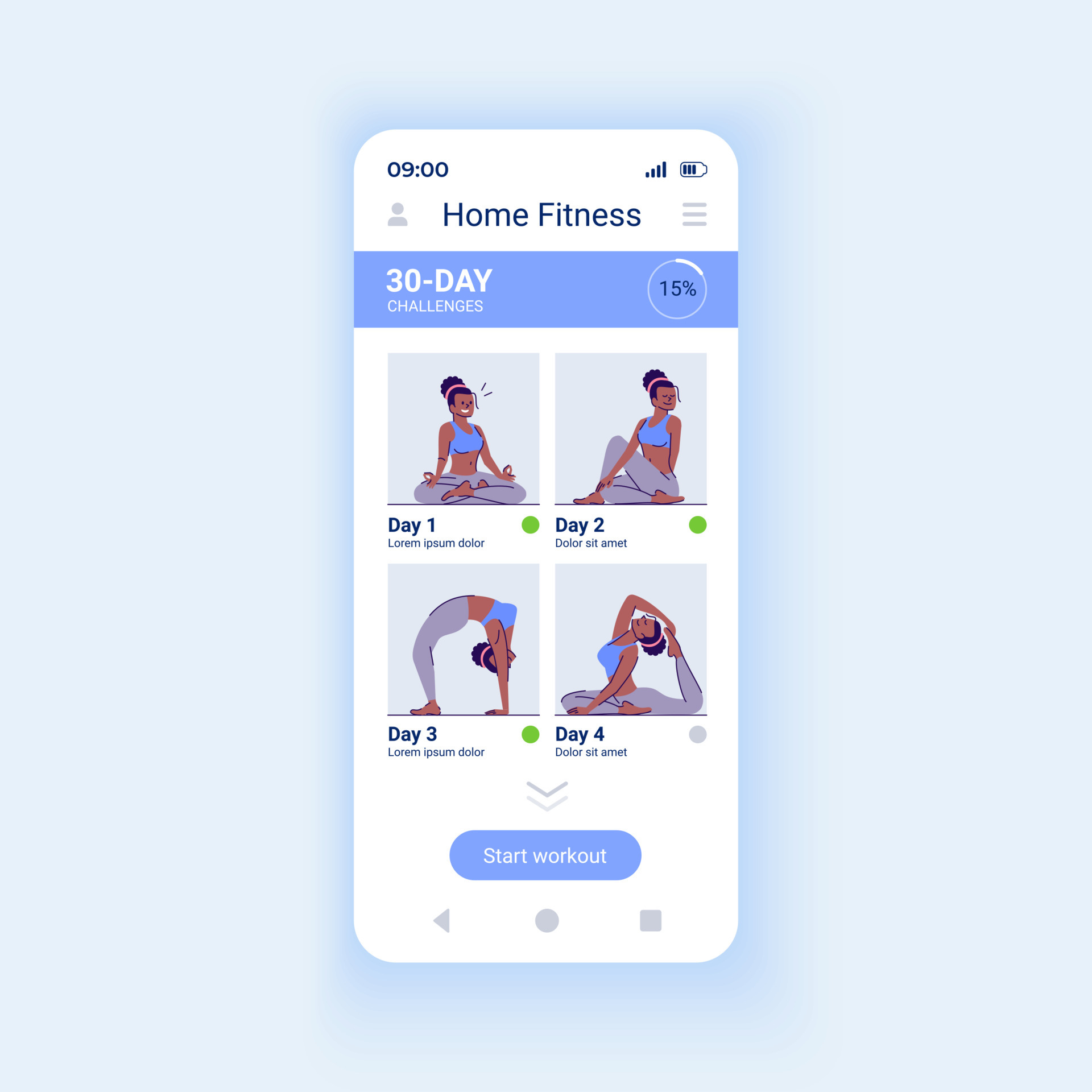 Home Fitness App Smartphone Interface Vector Template Mobile App Page